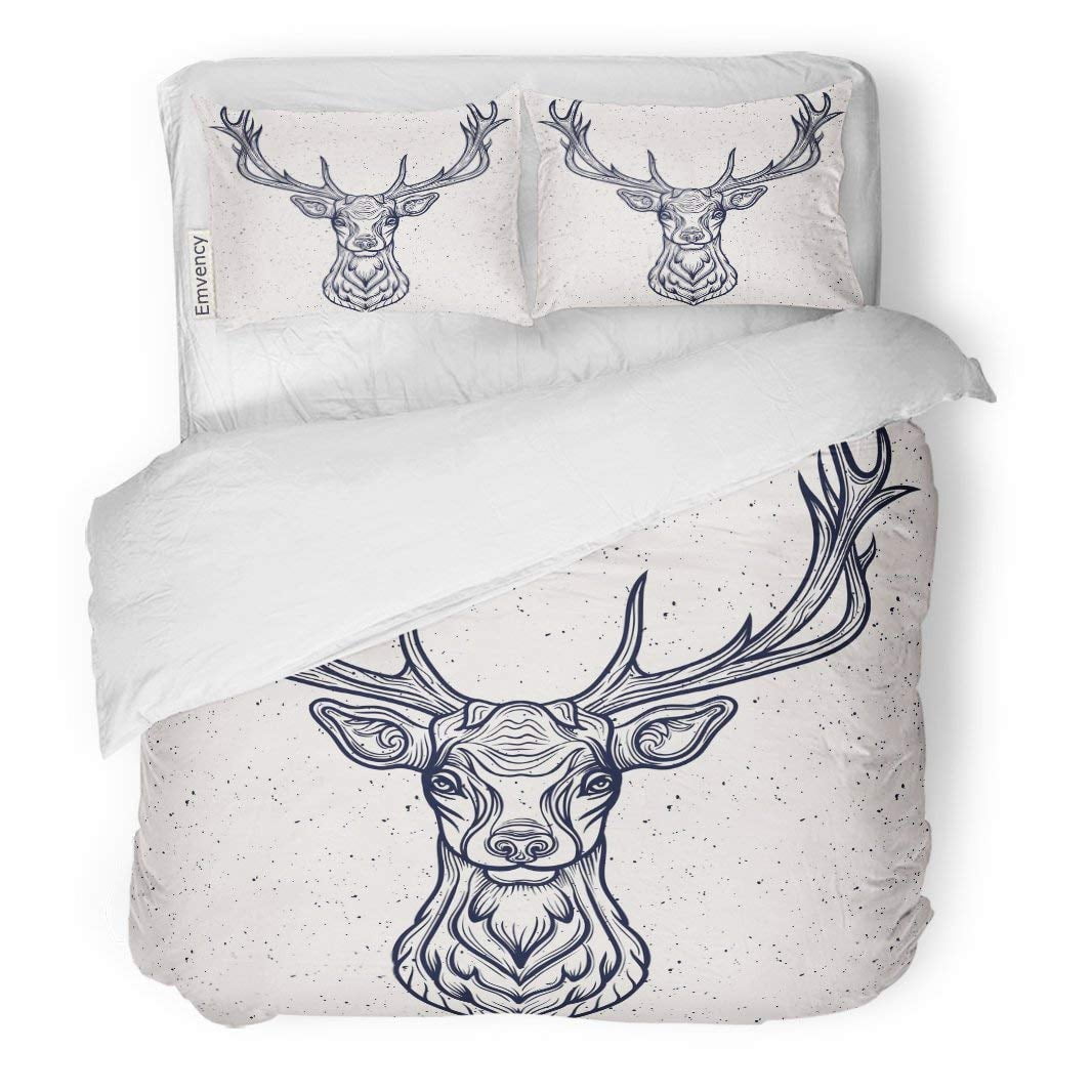 KXMDXA 3 Piece Bedding Set Buck of Whitetail Deer Head Antler White ...