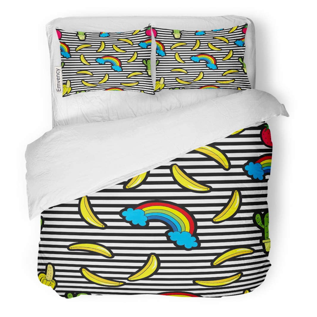 KXMDXA 3 Piece Bedding Set Cartoon Patch Badges Rainbow Banana Cactus ...