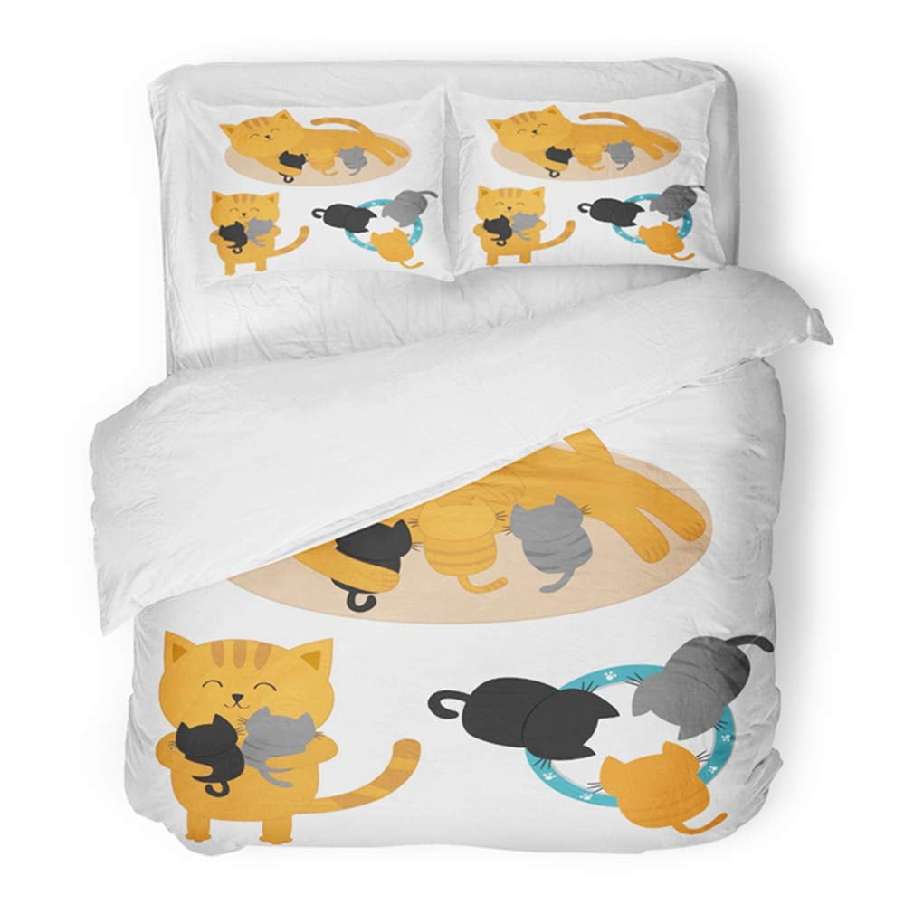 KXMDXA 3 Piece Bedding Set Cat Mother Laying On The Floor Feeding ...