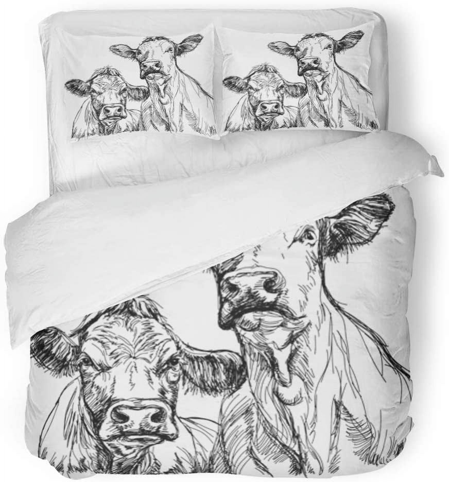 KXMDXA 3 Piece Bedding Set Cattle Two Cows Black and White Sketch Beef ...