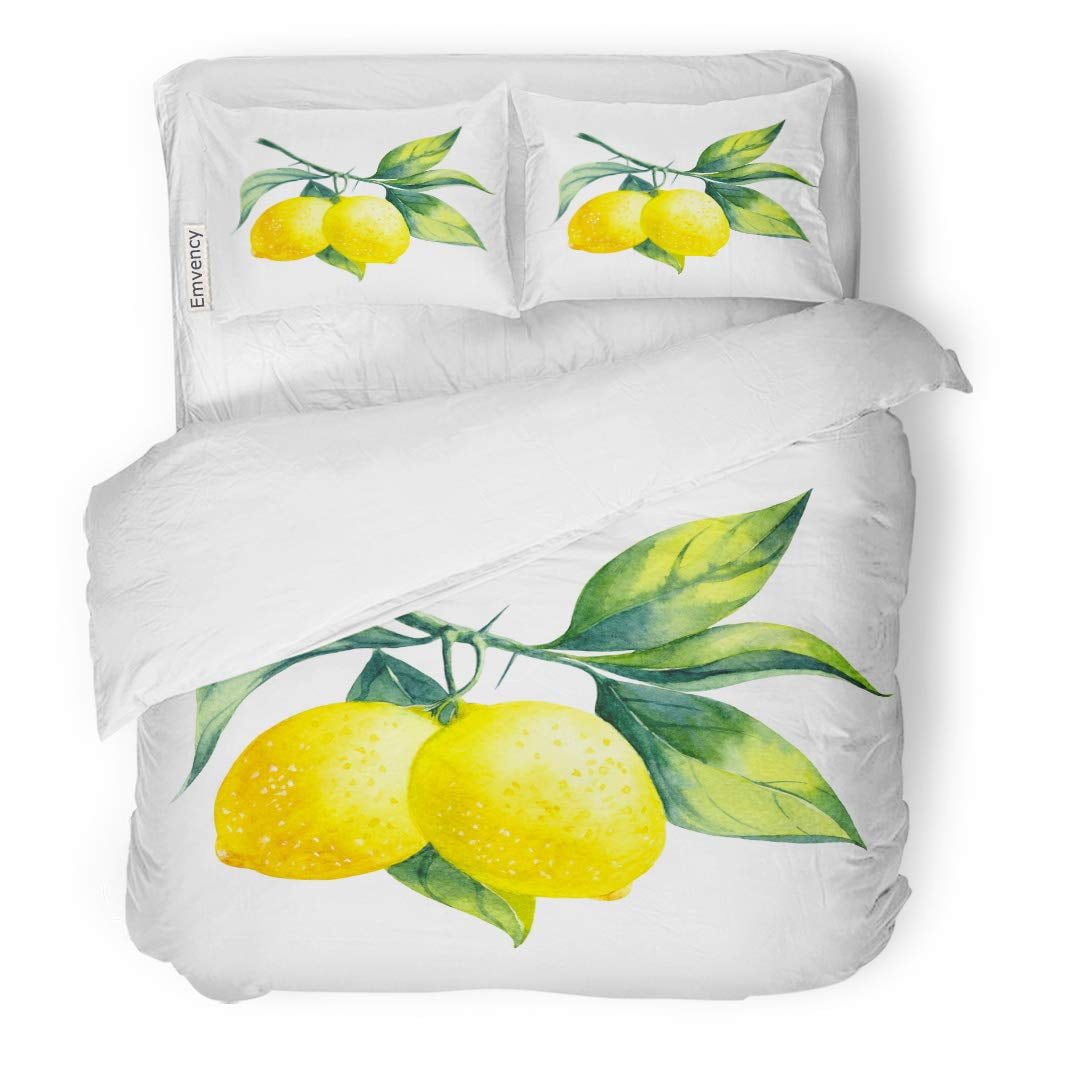 KXMDXA 3 Piece Bedding Set Colorful Botanical Watercolor Lemon Branch ...