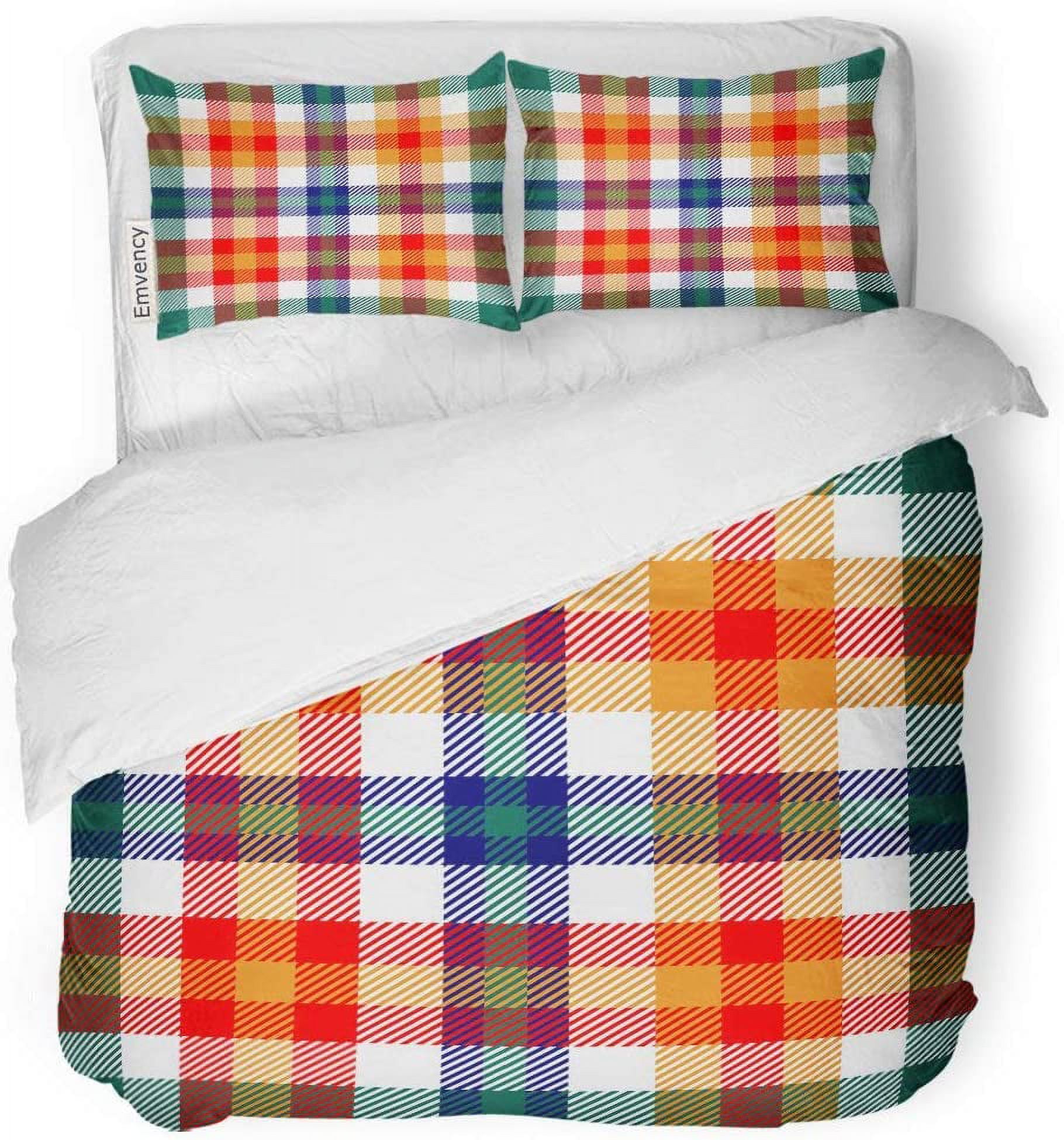 KXMDXA 3 Piece Bedding Set Colorful Check Plaid Pattern Checkered in Bright Madras Palette of ...