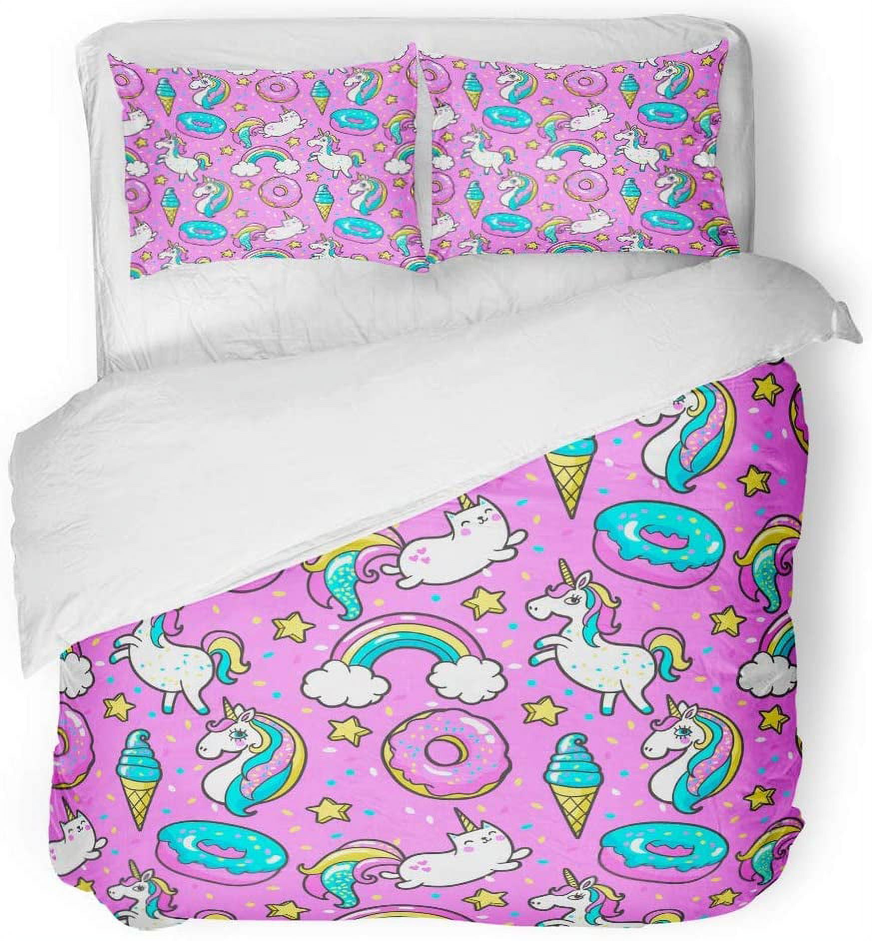 KXMDXA 3 Piece Bedding Set Colorful Pattern Unicorns Donuts Rainbow Confetti Pins Patches in ...