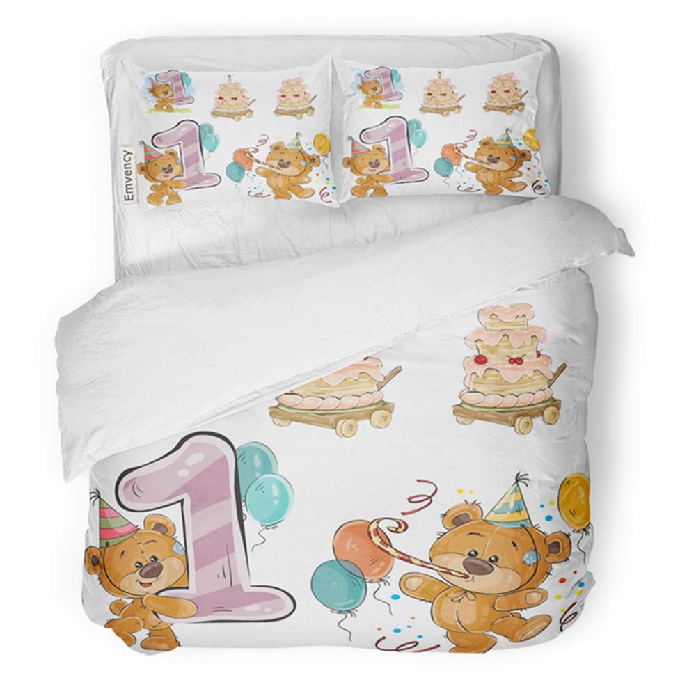 KXMDXA 3 Piece Bedding Set Comic of Brown Bear Birthday Cake and Number ...