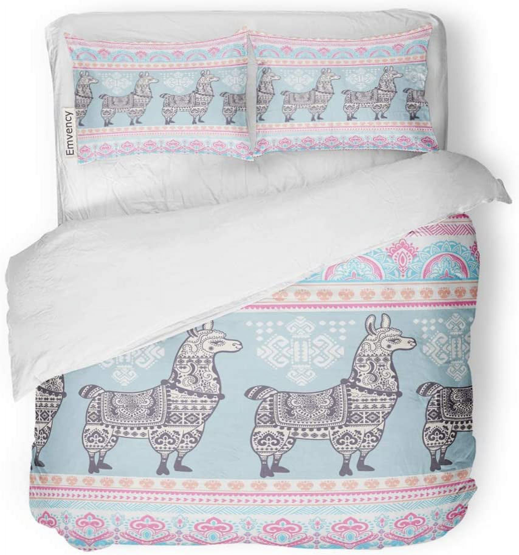 KXMDXA 3 Piece Bedding Set Drawing Cute Alpaca Llama with Ornaments ...