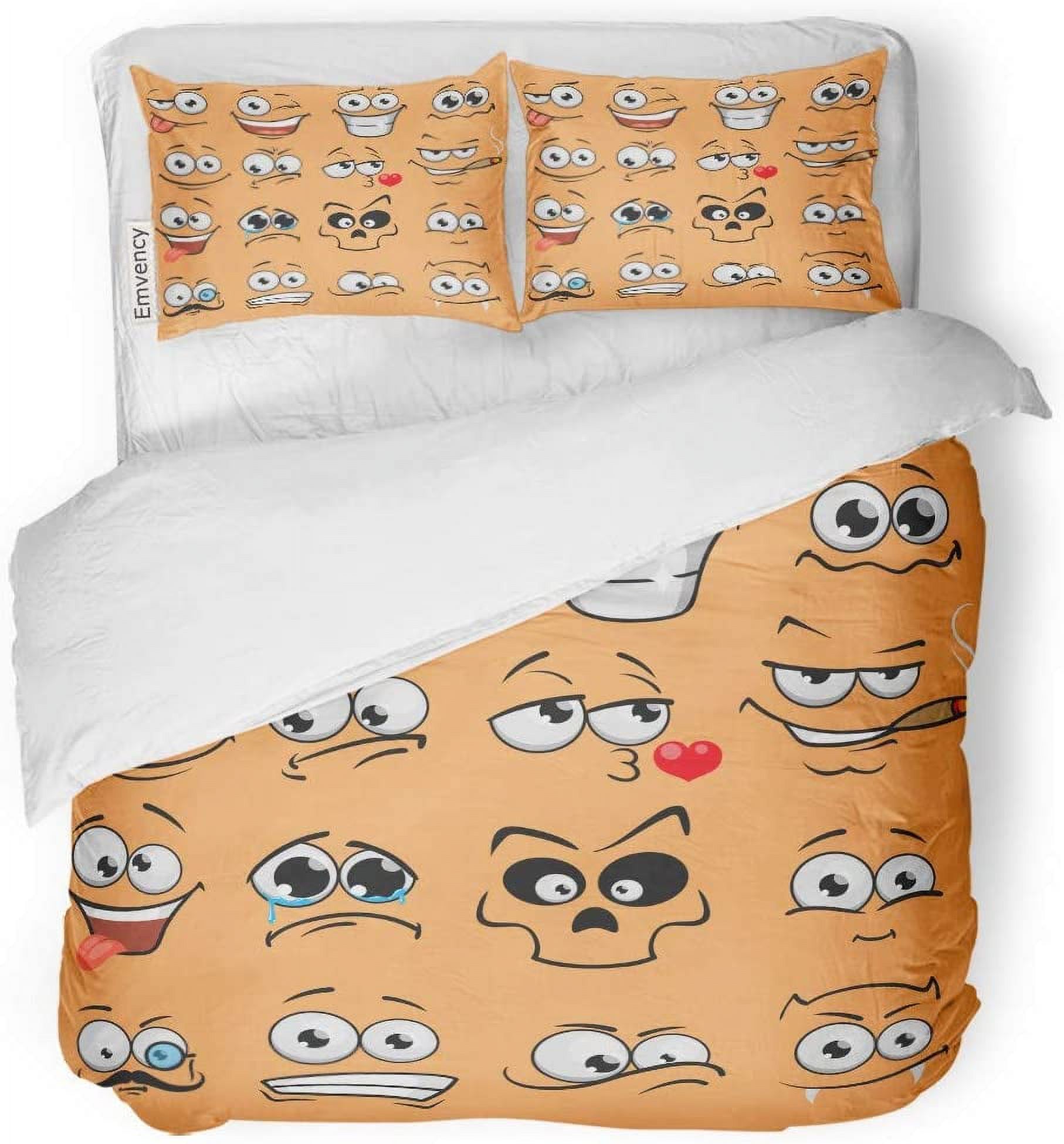 KXMDXA 3 Piece Bedding Set Expression Cartoon Faces Smile Mouth Funny ...