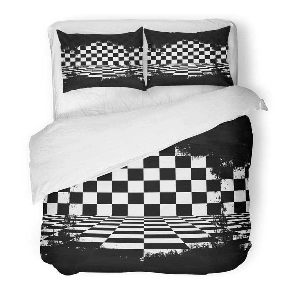 KXMDXA 3 Piece Bedding Set Flag Retro Style Black White Checkered Torn ...