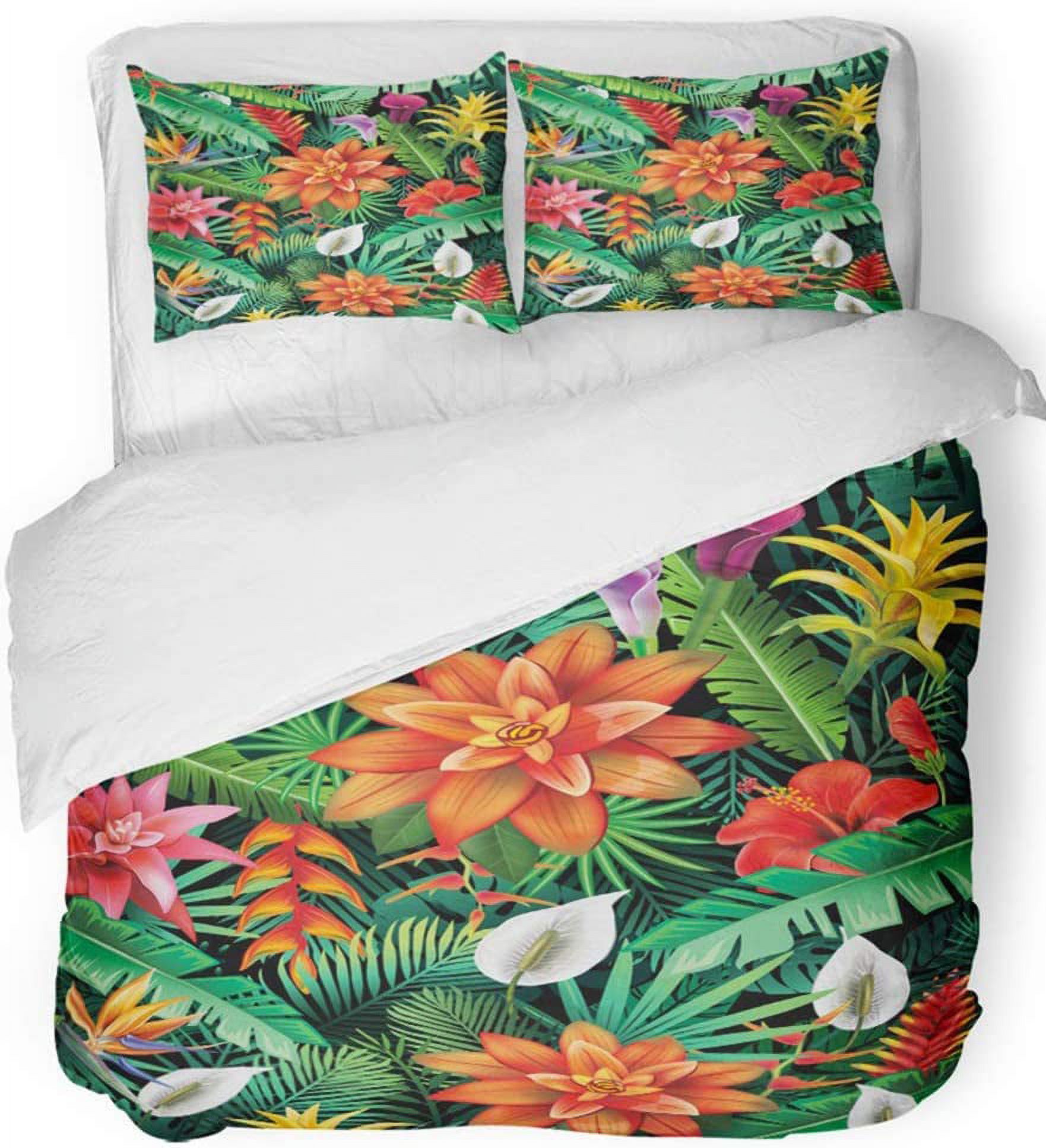 KXMDXA 3 Piece Bedding Set Floral from Tropical Flowers Rainforest Summer Nature Bio Bloom ...
