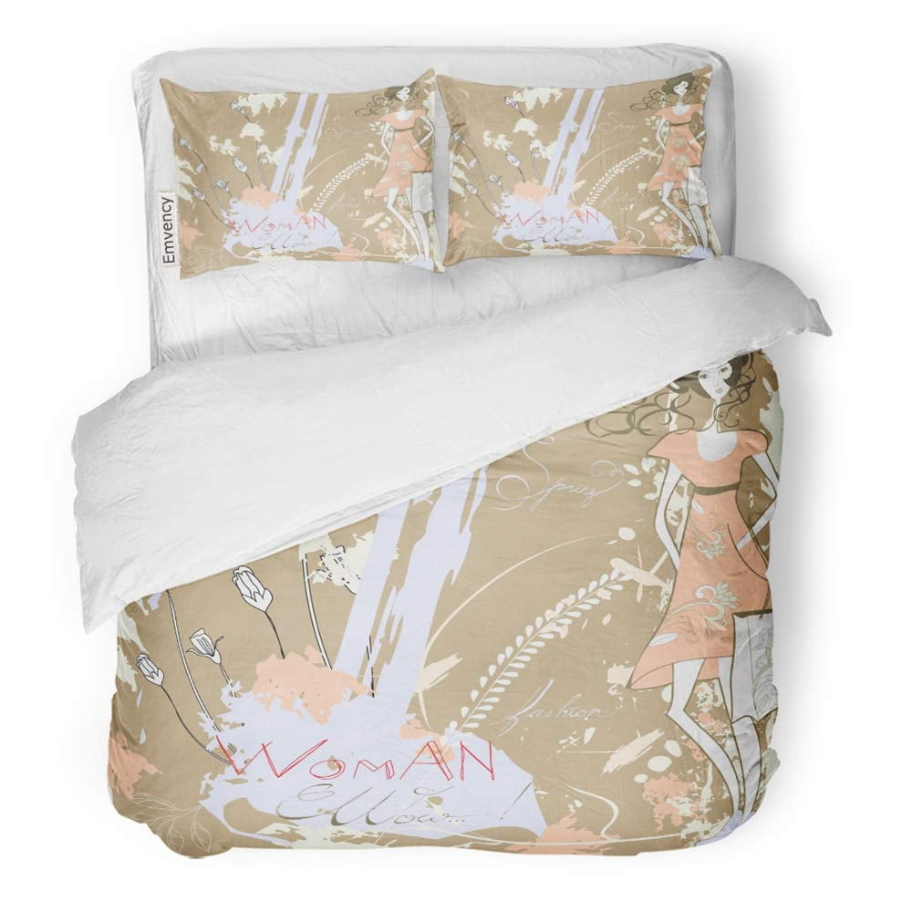 KXMDXA 3 Piece Bedding Set Girl Romantic with Young Woman Doodle Wow ...