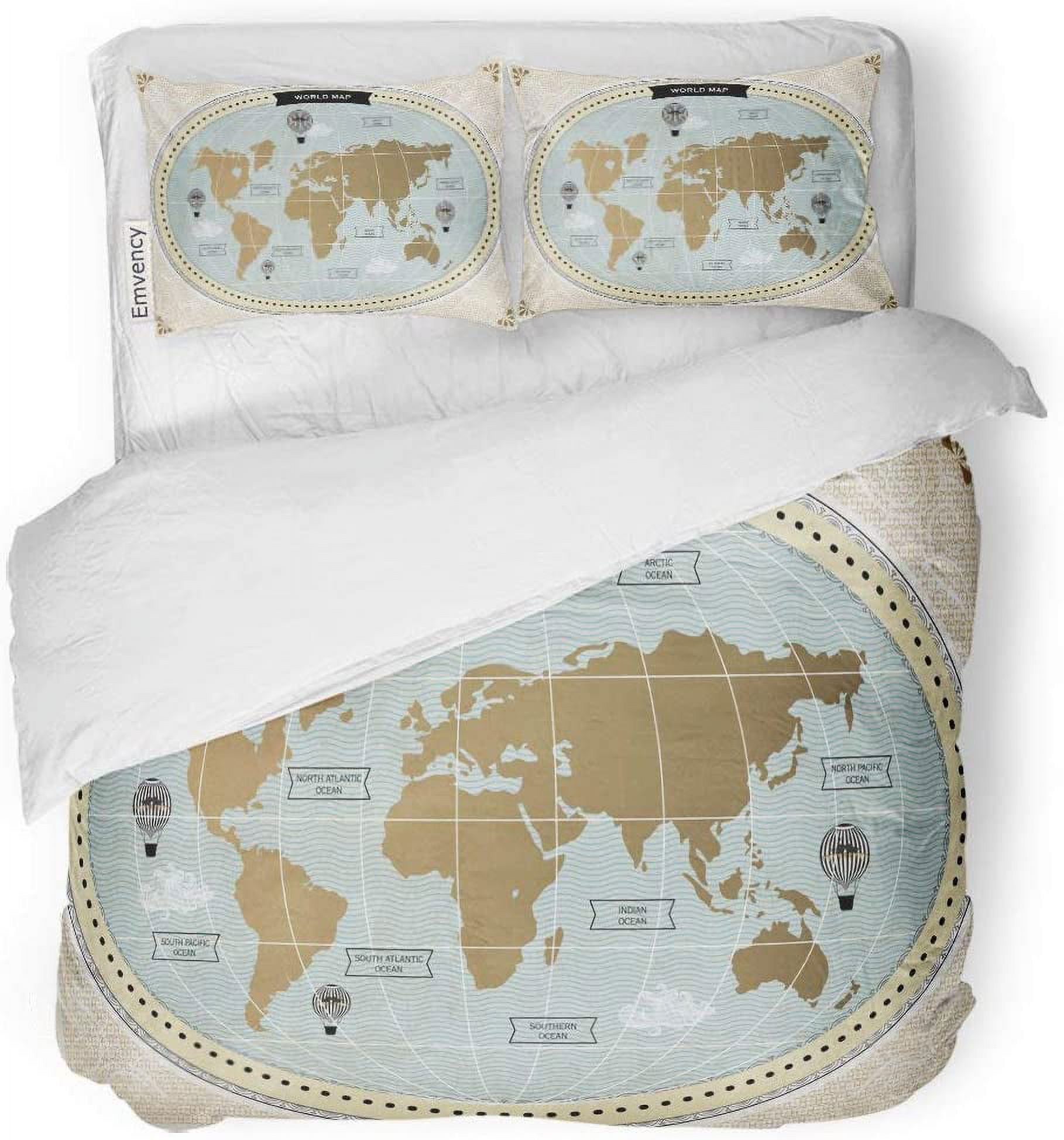 KXMDXA 3 Piece Bedding Set Globe Vintage World Map Old Balloon Hot ...