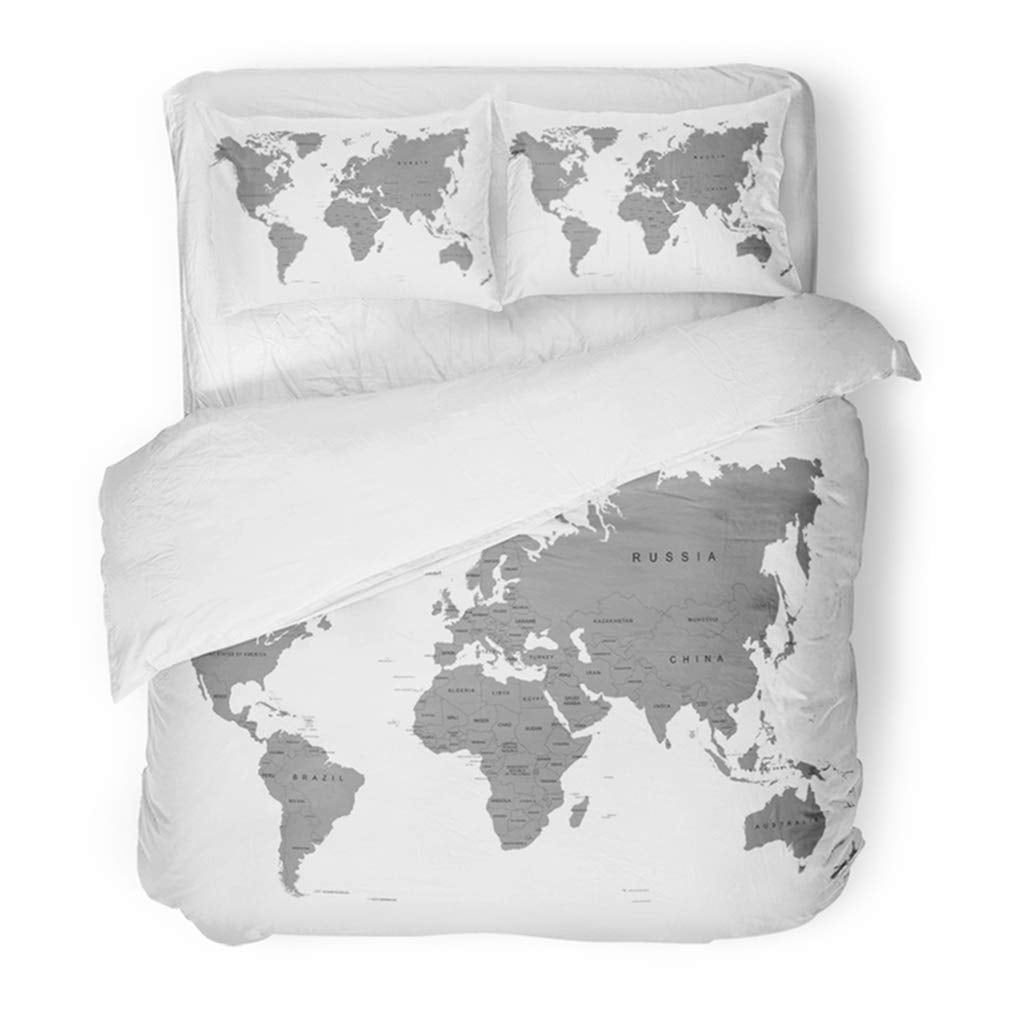 KXMDXA 3 Piece Bedding Set Gray Black The Earth World Map On White ...