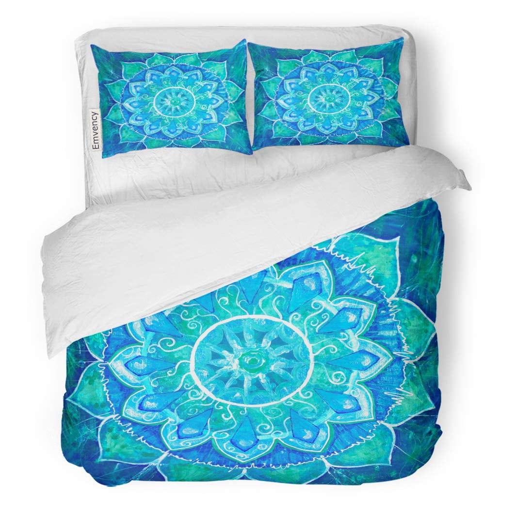 KXMDXA 3 Piece Bedding Set Green Abstract Blue Circle Pattern Mandala ...