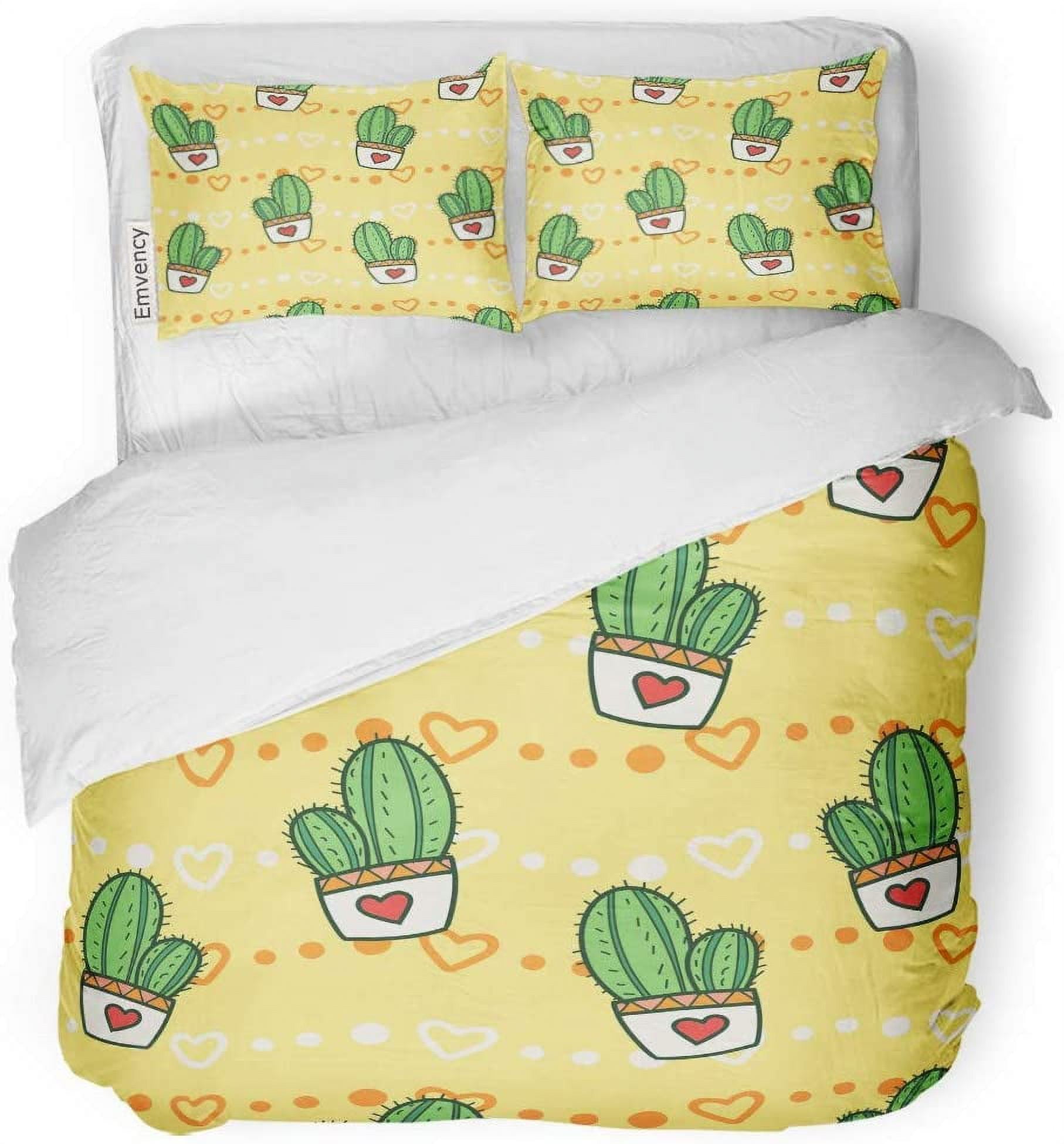 KXMDXA 3 Piece Bedding Set Green Cactus Cute Childish Cactuses Yellow ...