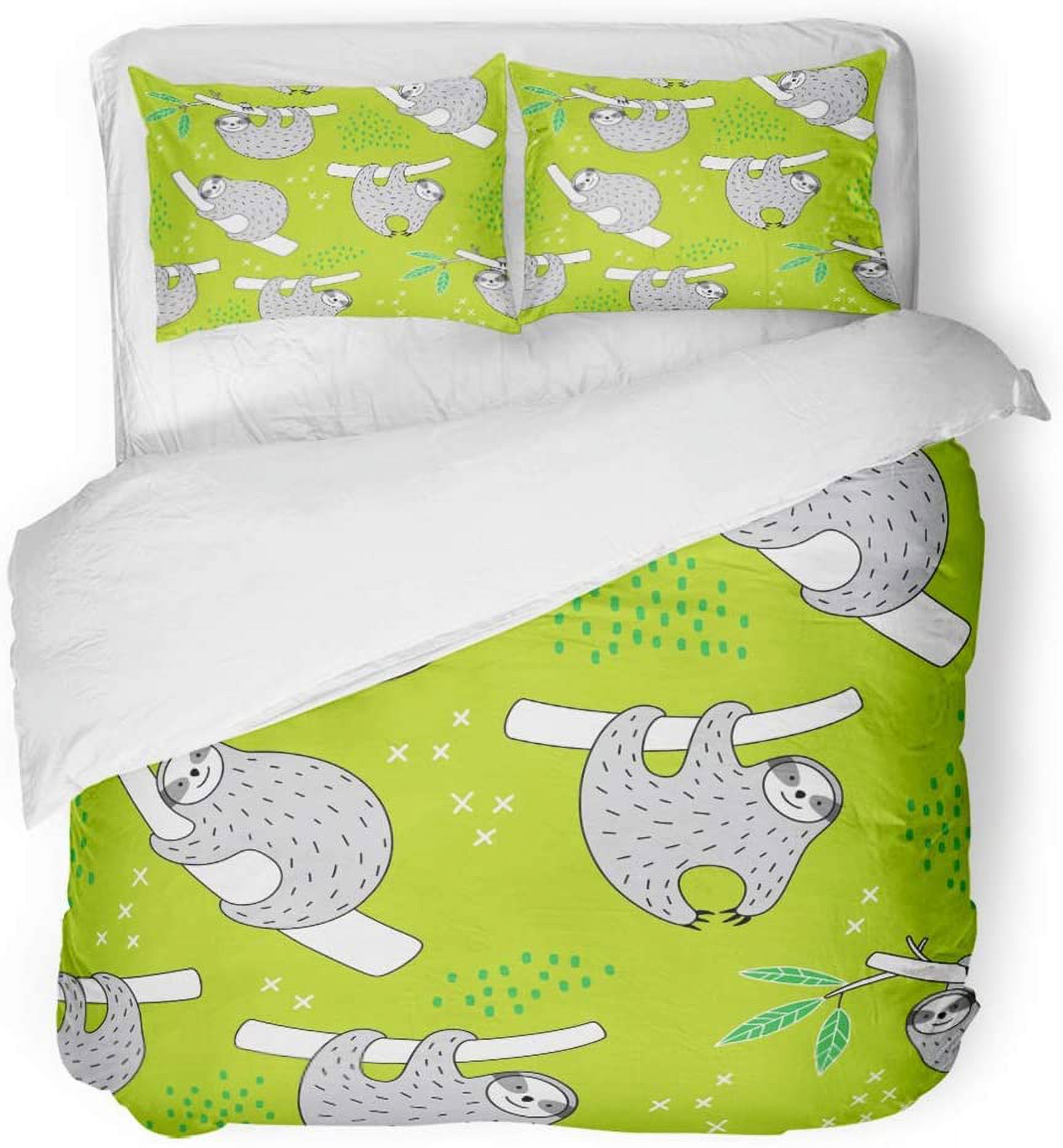 KXMDXA 3 Piece Bedding Set Green Dot Cute Sloth Doodle Pattern Baby ...