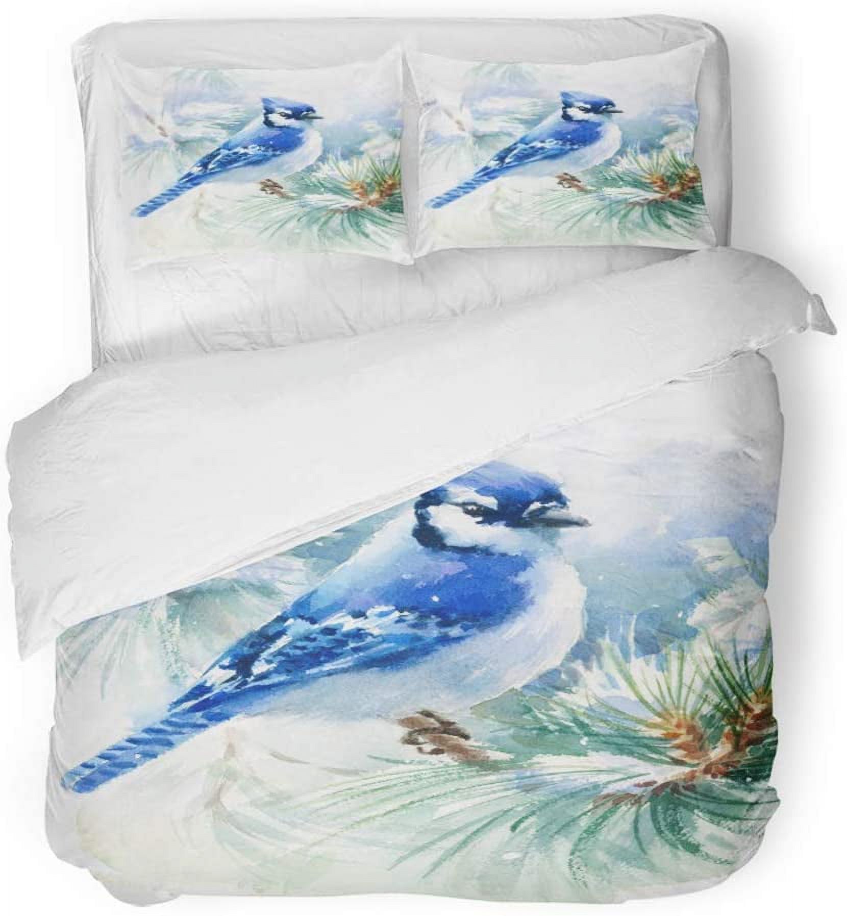 KXMDXA 3 Piece Bedding Set Green Painting Watercolor Bird Blue Jay ...