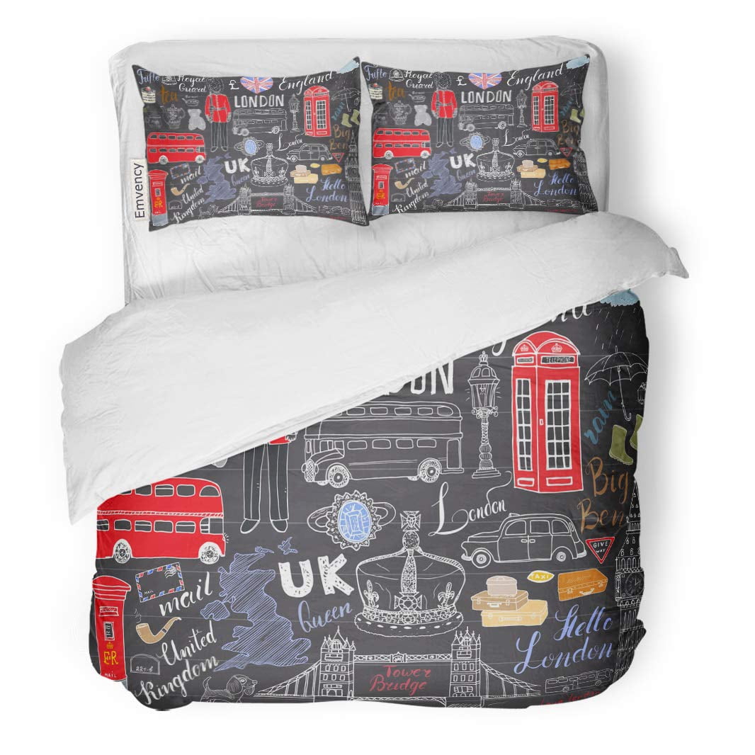 KXMDXA 3 Piece Bedding Set London City Doodles Collection Tower Bridge ...