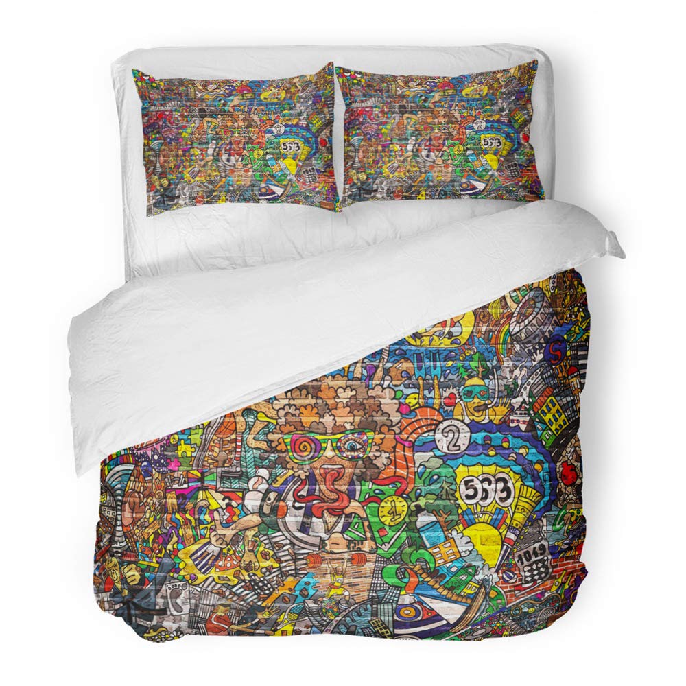 KXMDXA 3 Piece Bedding Set Music Sports Collage on Large Brick Wall ...