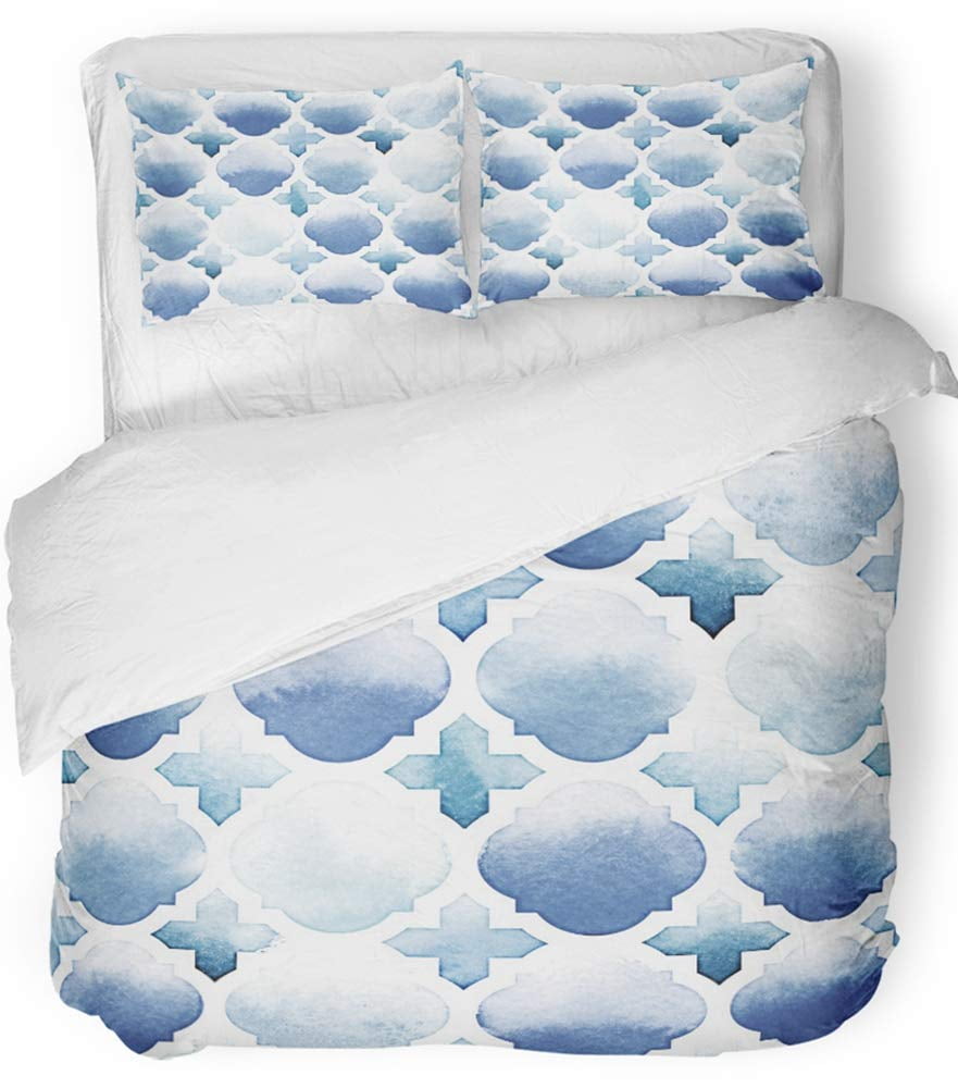KXMDXA 3 Piece Bedding Set Navy Watercolour Morrocan of Blue Colors on ... KXMDXA 3 Piece Bedding Set Navy Watercolour Morrocan of Blue Colors on ...