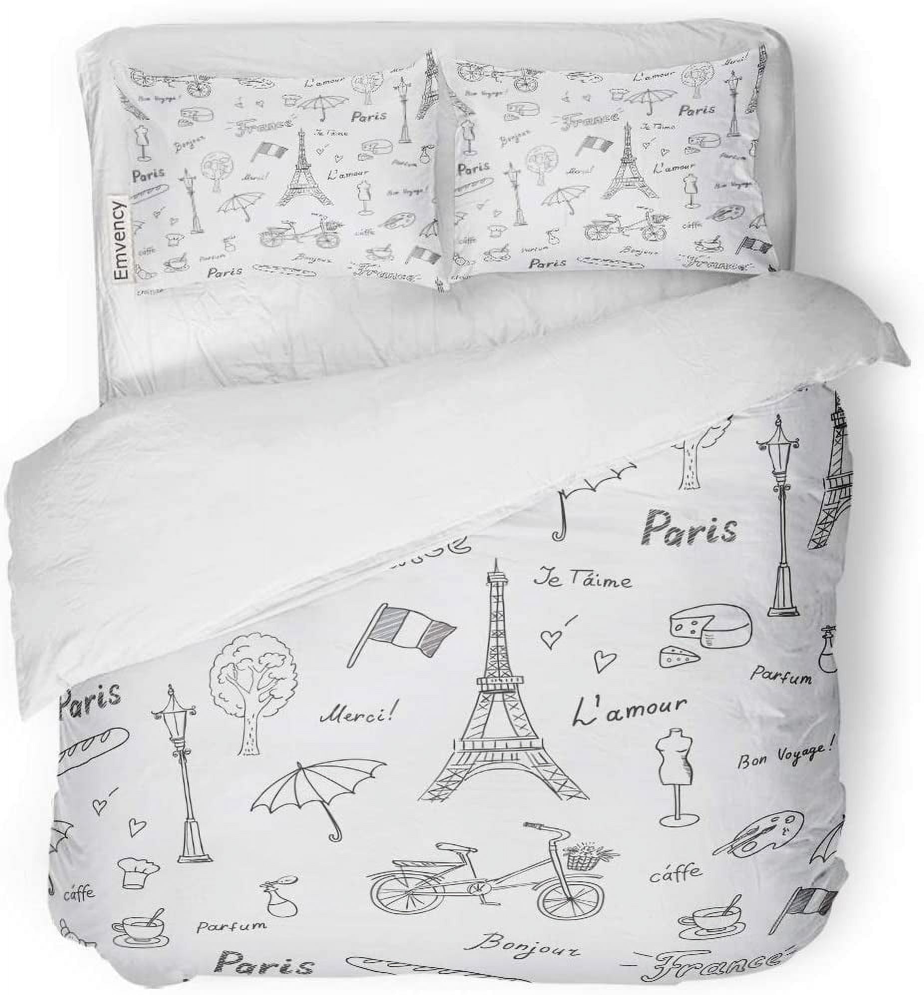 KXMDXA 3 Piece Bedding Set Paris French Symbols Landmarks Travel ...