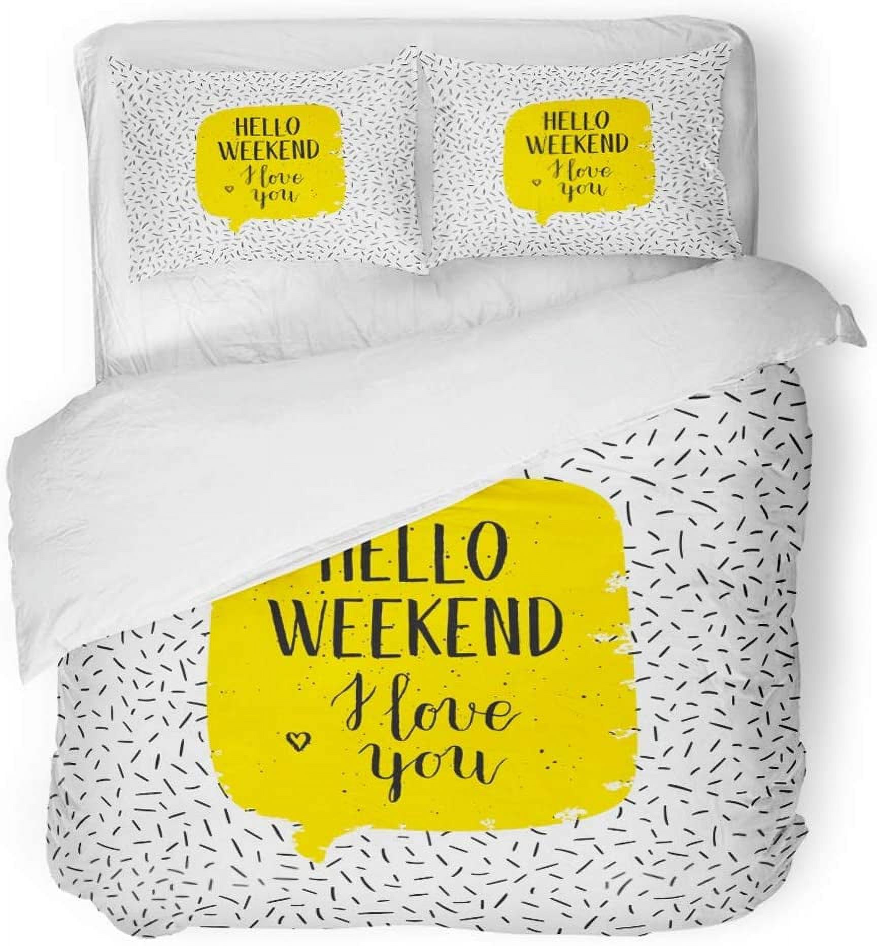 KXMDXA 3 Piece Bedding Set Party Hello Weekend Hand Lettering Saying on ...
