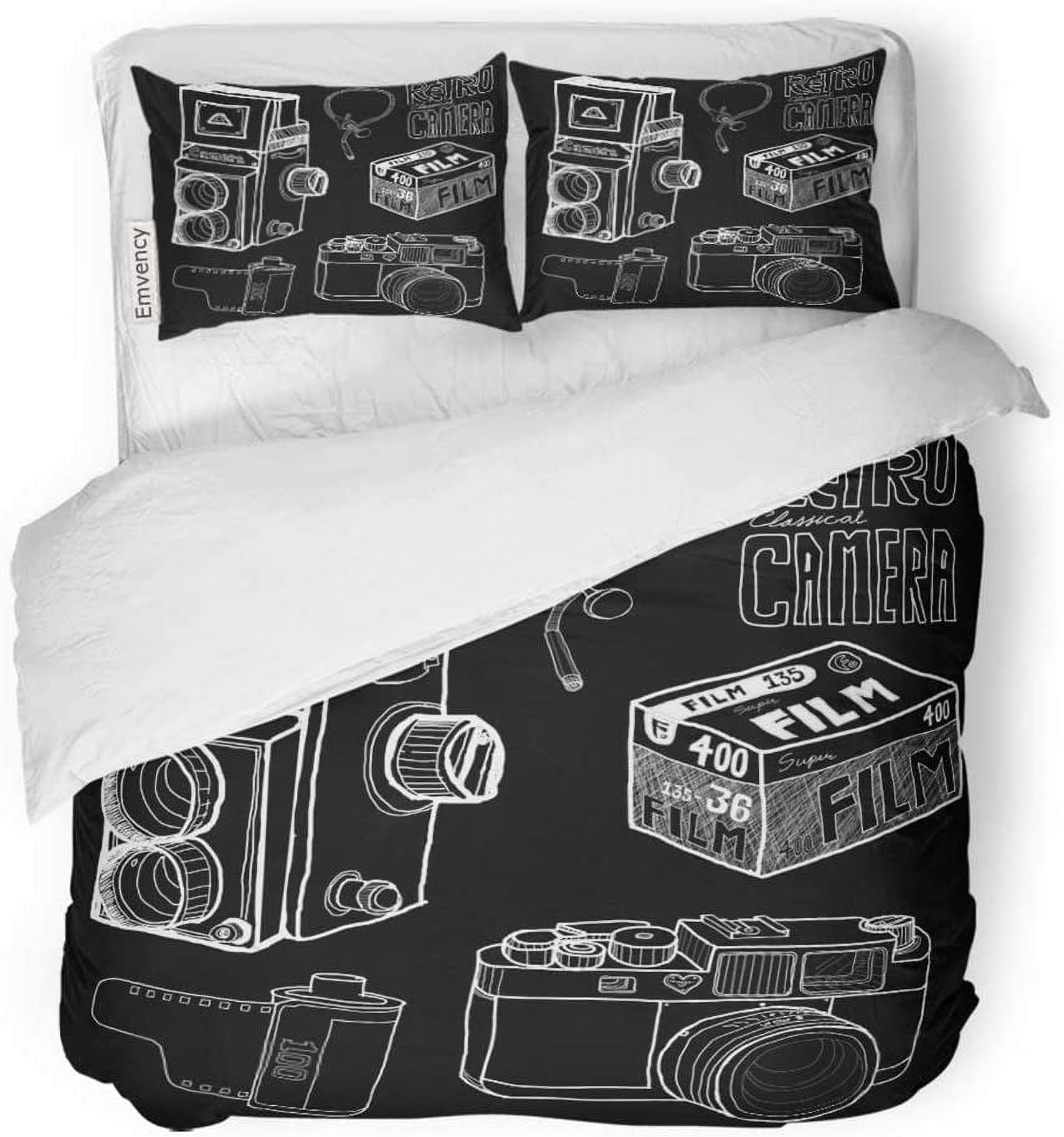 KXMDXA 3 Piece Bedding Set Photography Retro Camera in Sketch Drawing ...