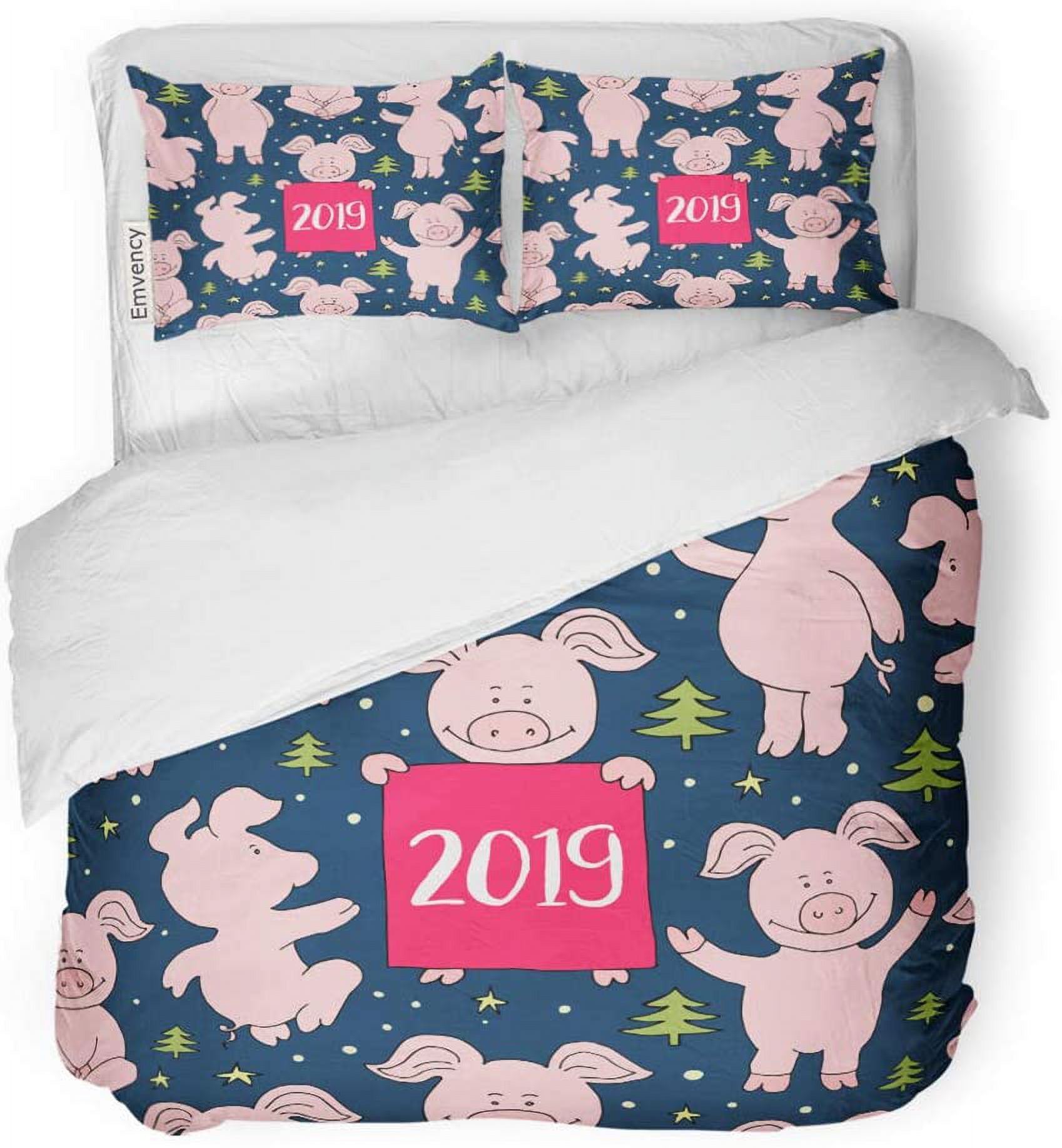 KXMDXA 3 Piece Bedding Set Pig Collection Happy New Year Cute Cartoon ...