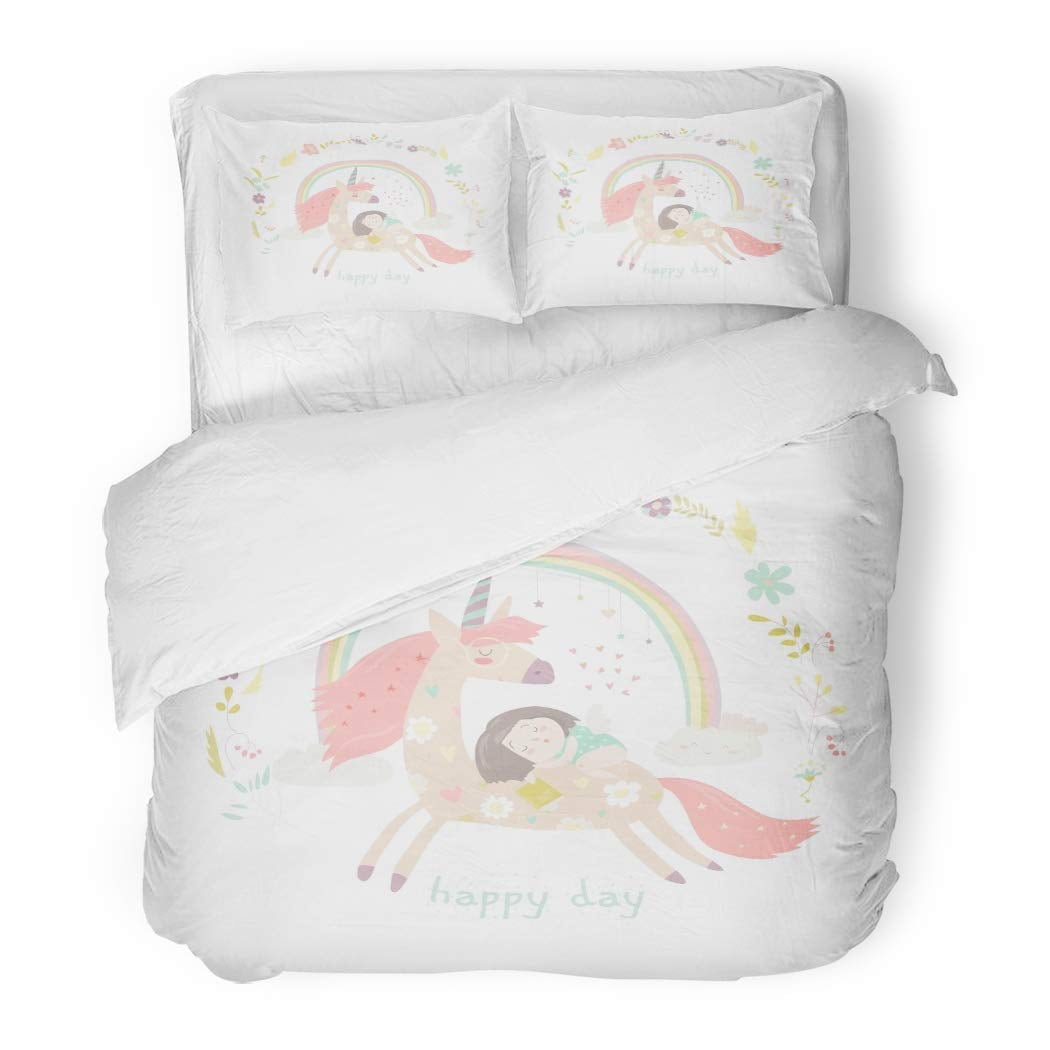 KXMDXA 3 Piece Bedding Set Pink Adorable Cute Cartoon Girl Unicorn ...
