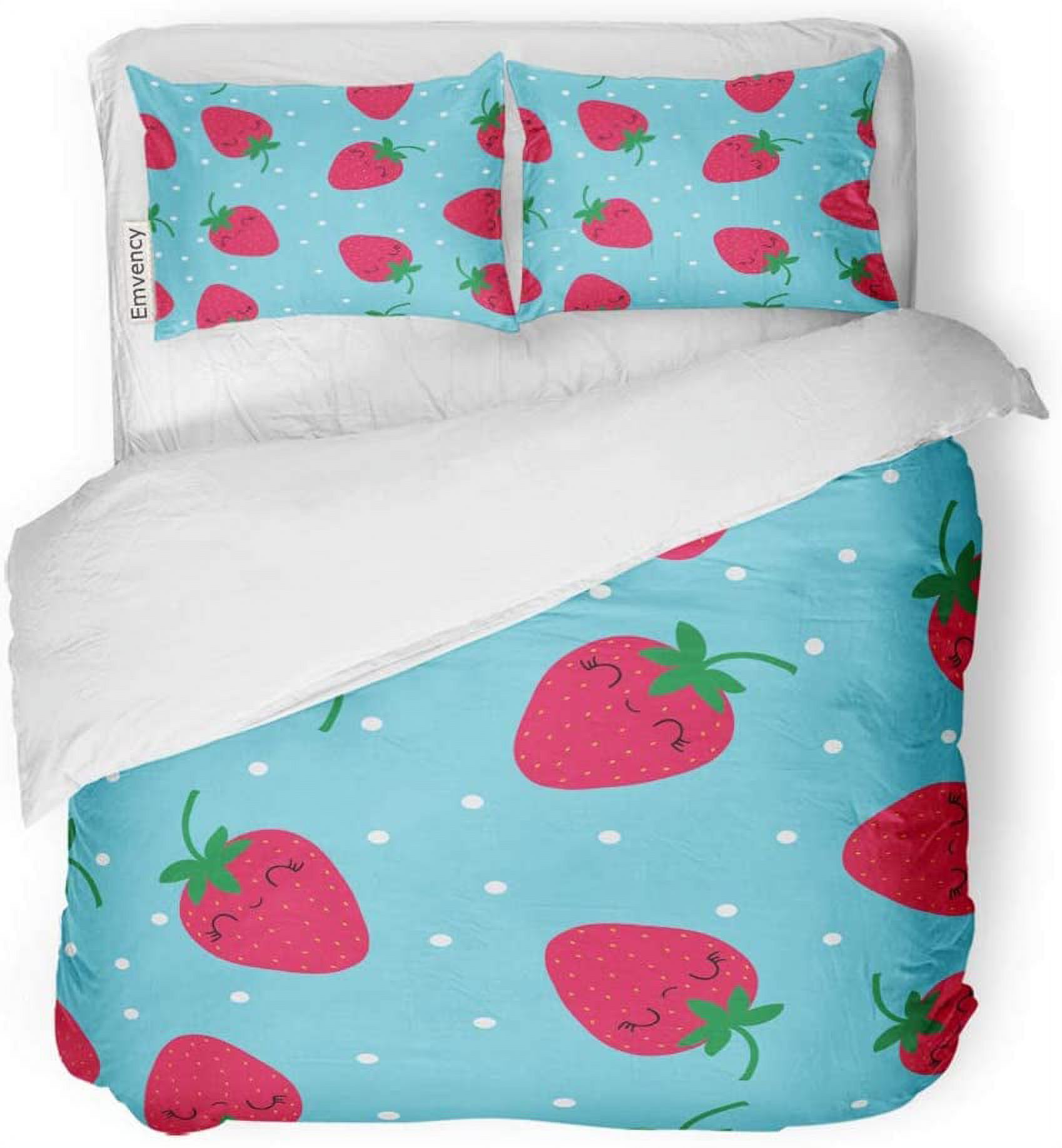 KXMDXA 3 Piece Bedding Set Pink Fruit Strawberry Cute Pattern Red Berry ...