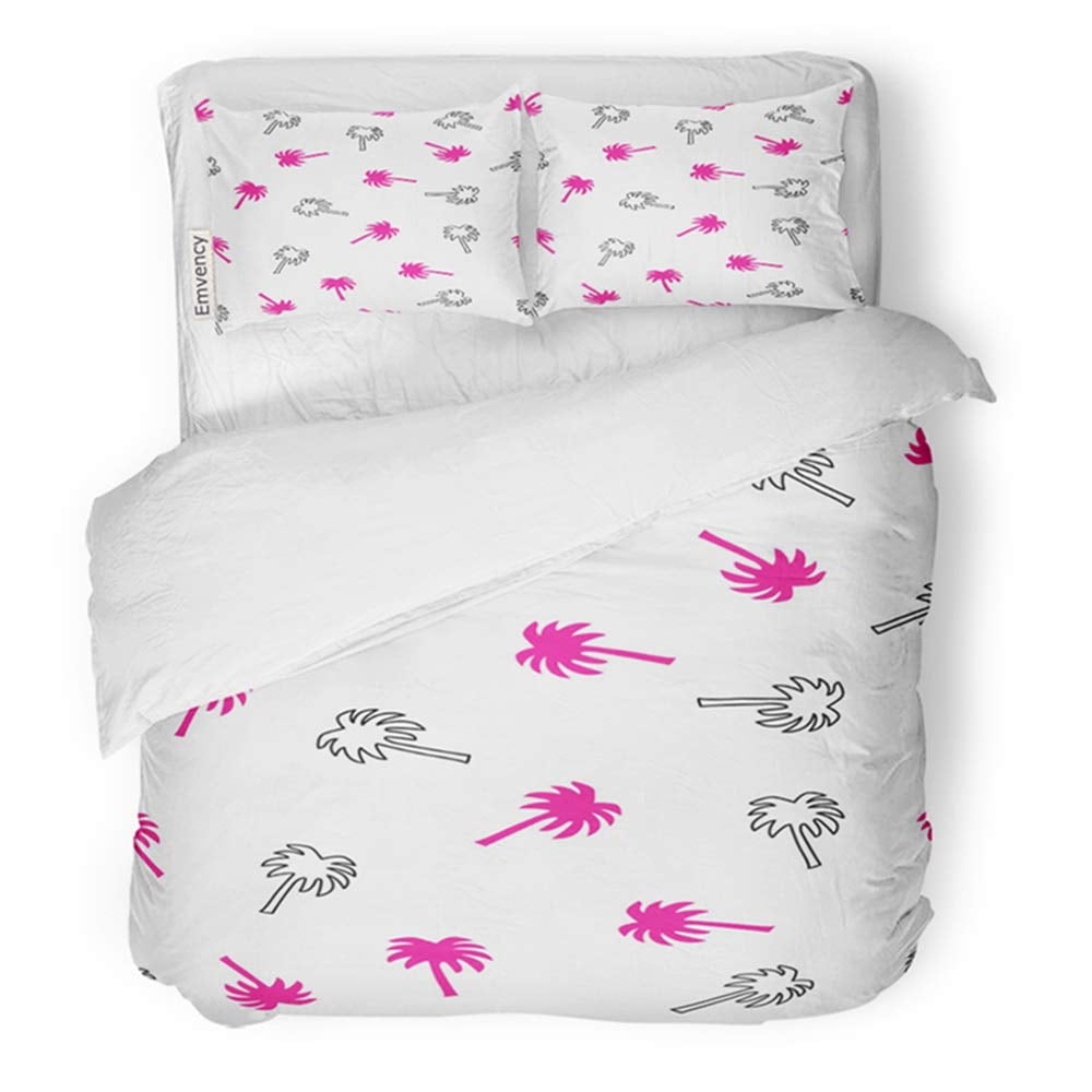 KXMDXA 3 Piece Bedding Set Pink Leaf Palm Tree Pattern Cute Drawing ...