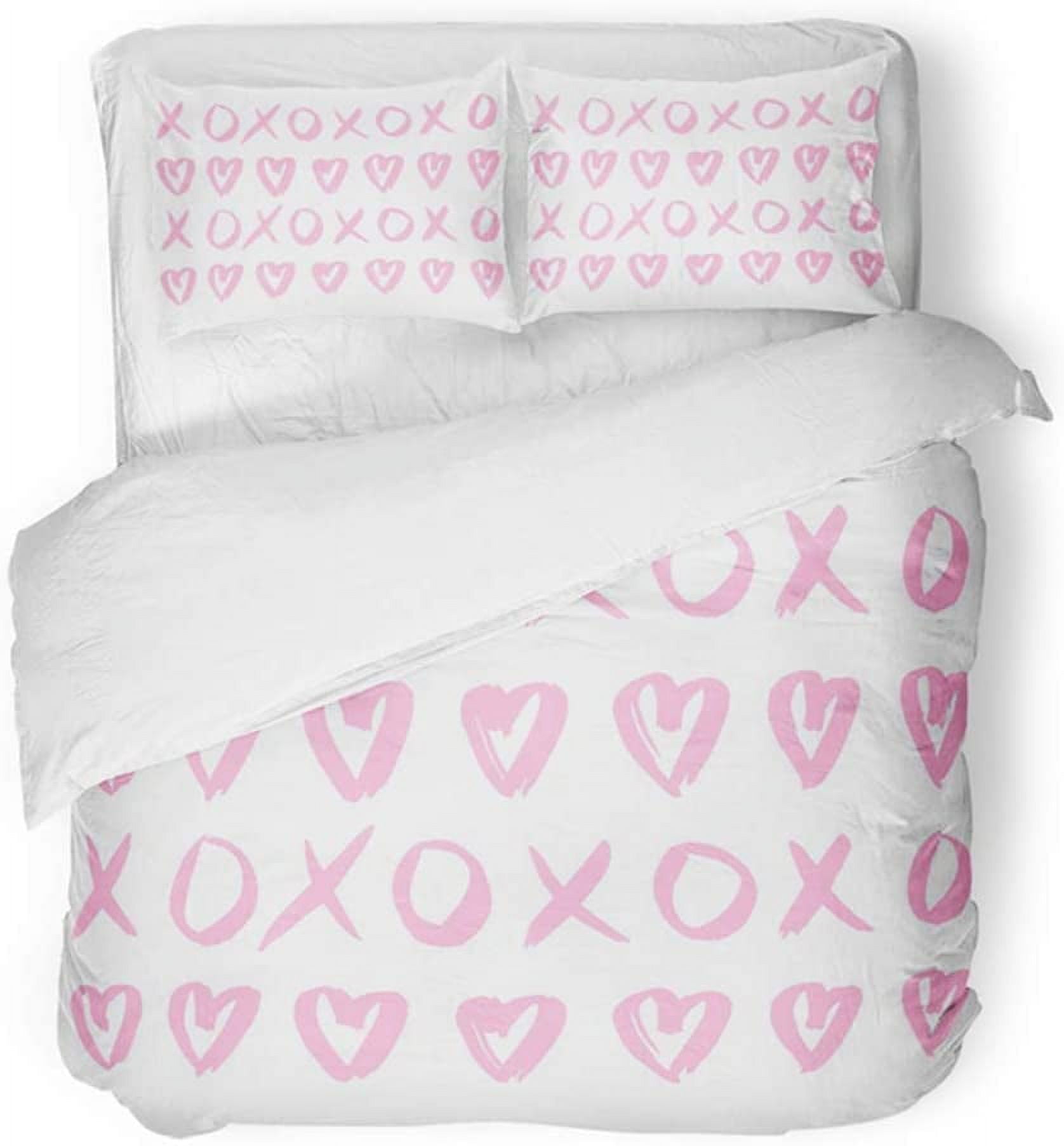 KXMDXA 3 Piece Bedding Set Pink Love Pattern with XOXO and Hearts On ...