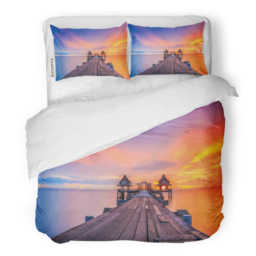 KXMDXA 3 Piece Bedding Set Samui Wood Bridge at Sunset Light in Sea ...