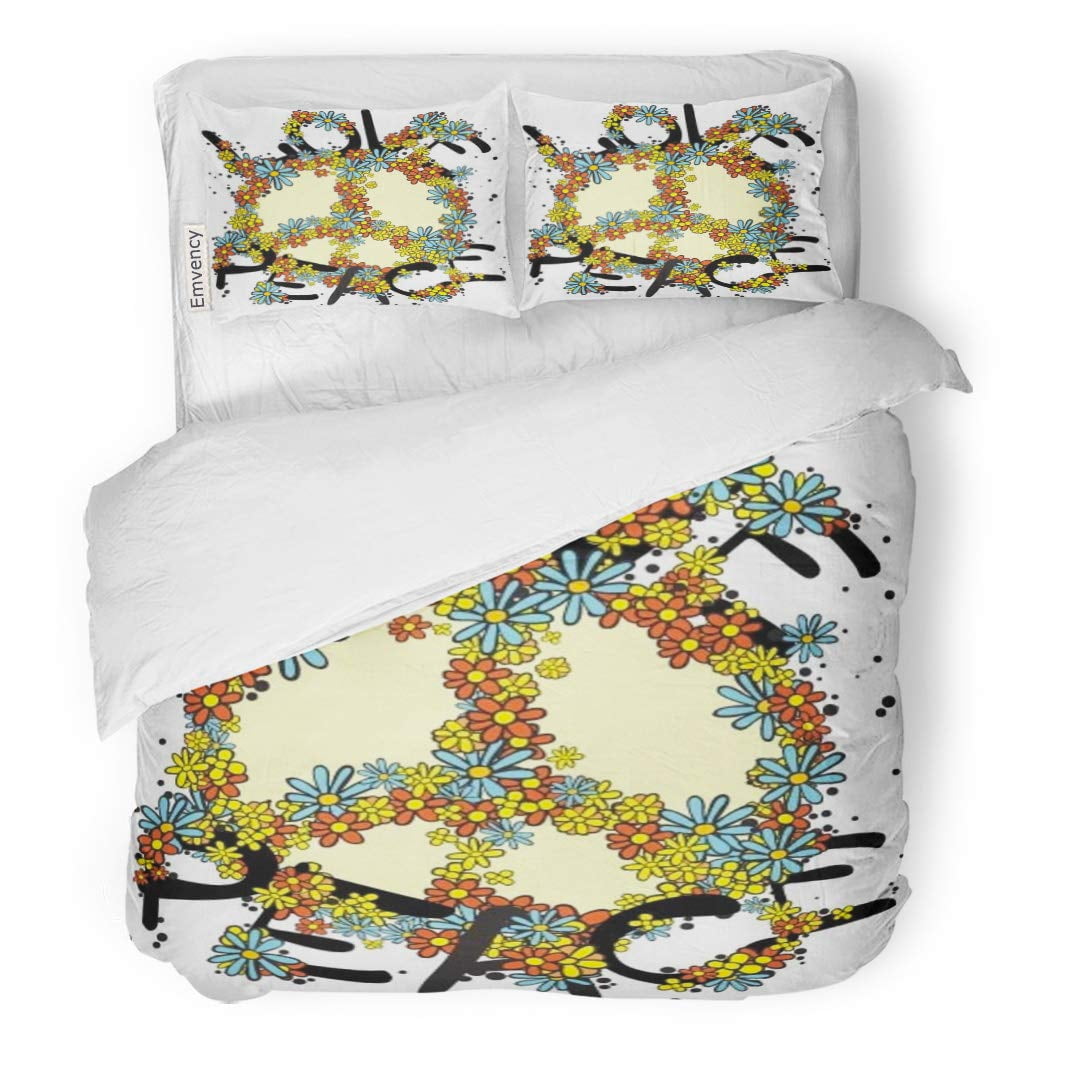 KXMDXA 3 Piece Bedding Set Sign Love and Peace Woodstock Badge ...