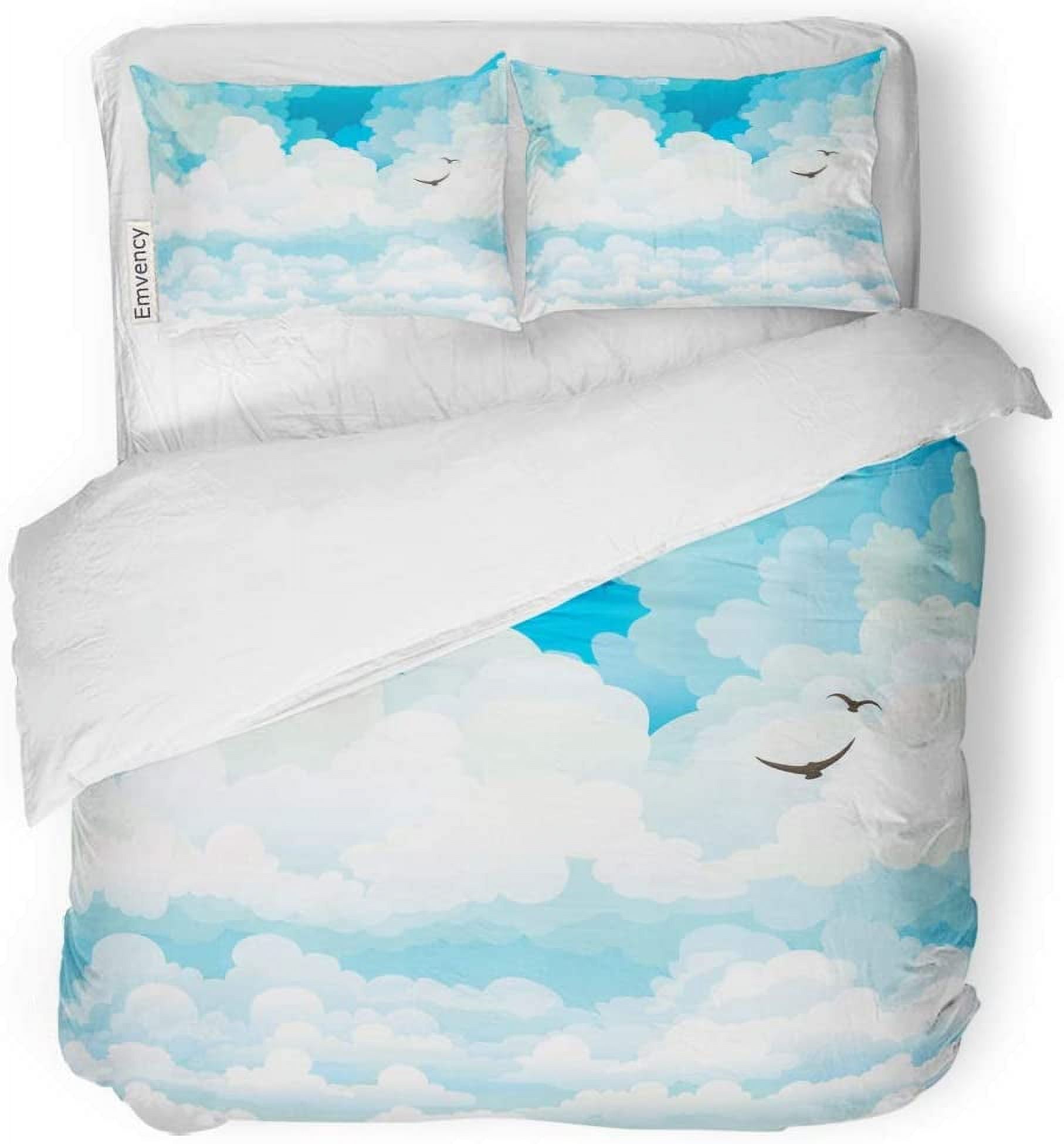 KXMDXA 3 Piece Bedding Set Silhouette Group of Cumulus Clouds on Blue ...