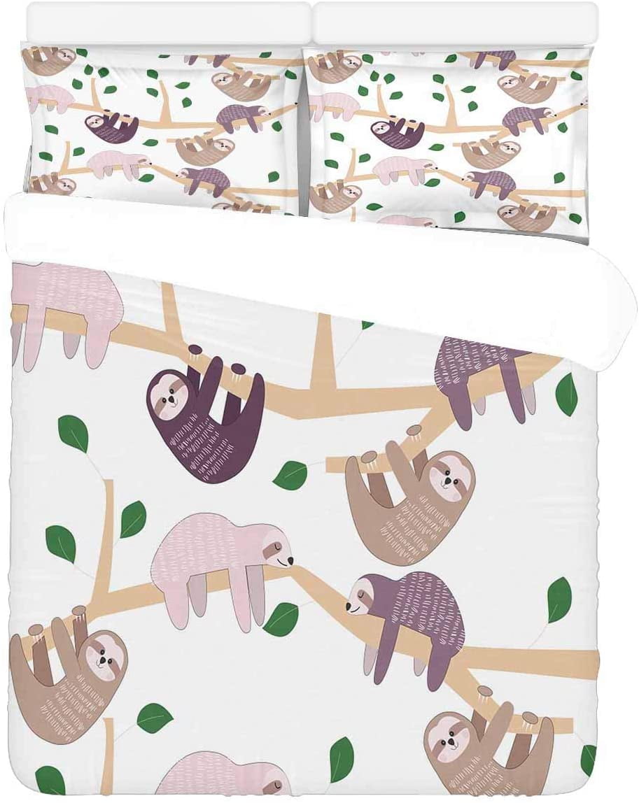KXMDXA 3 Piece Bedding Set Sloth Tree Cartoon Twin Size Duvet Cover ...