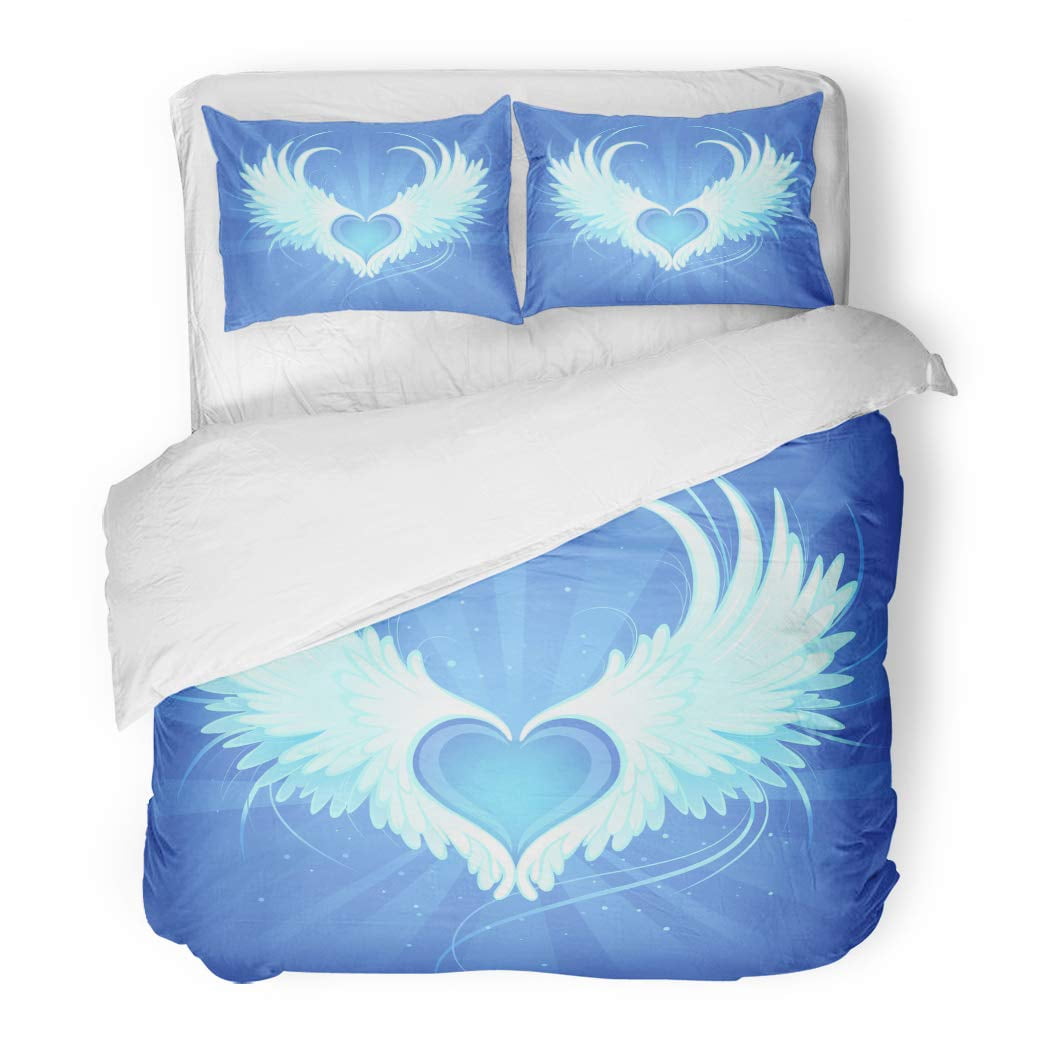 KXMDXA 3 Piece Bedding Set Spiritual Blue Heart of Angel with Beautiful ...