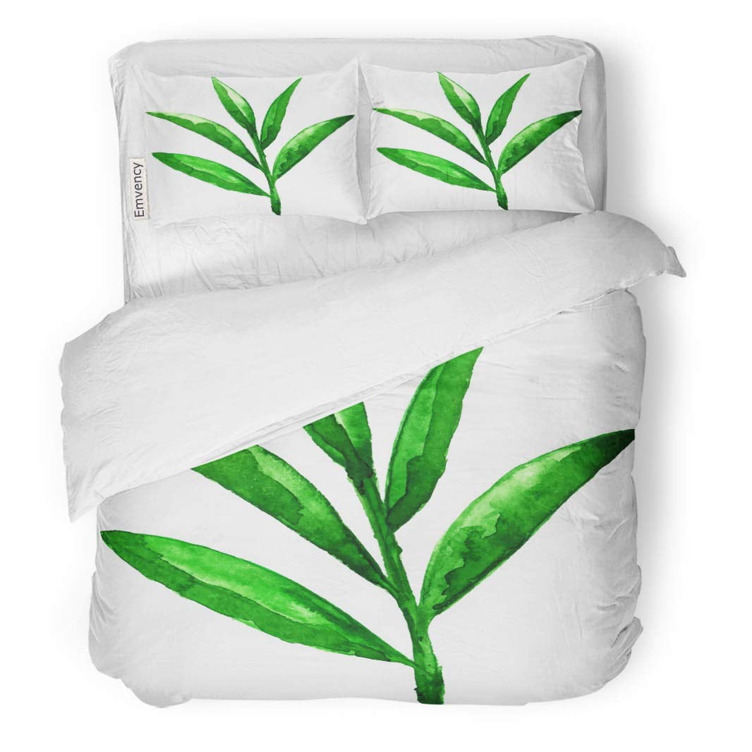 KXMDXA 3 Piece Bedding Set Tea Watercolor Sketch Green Leaves Closeup ...