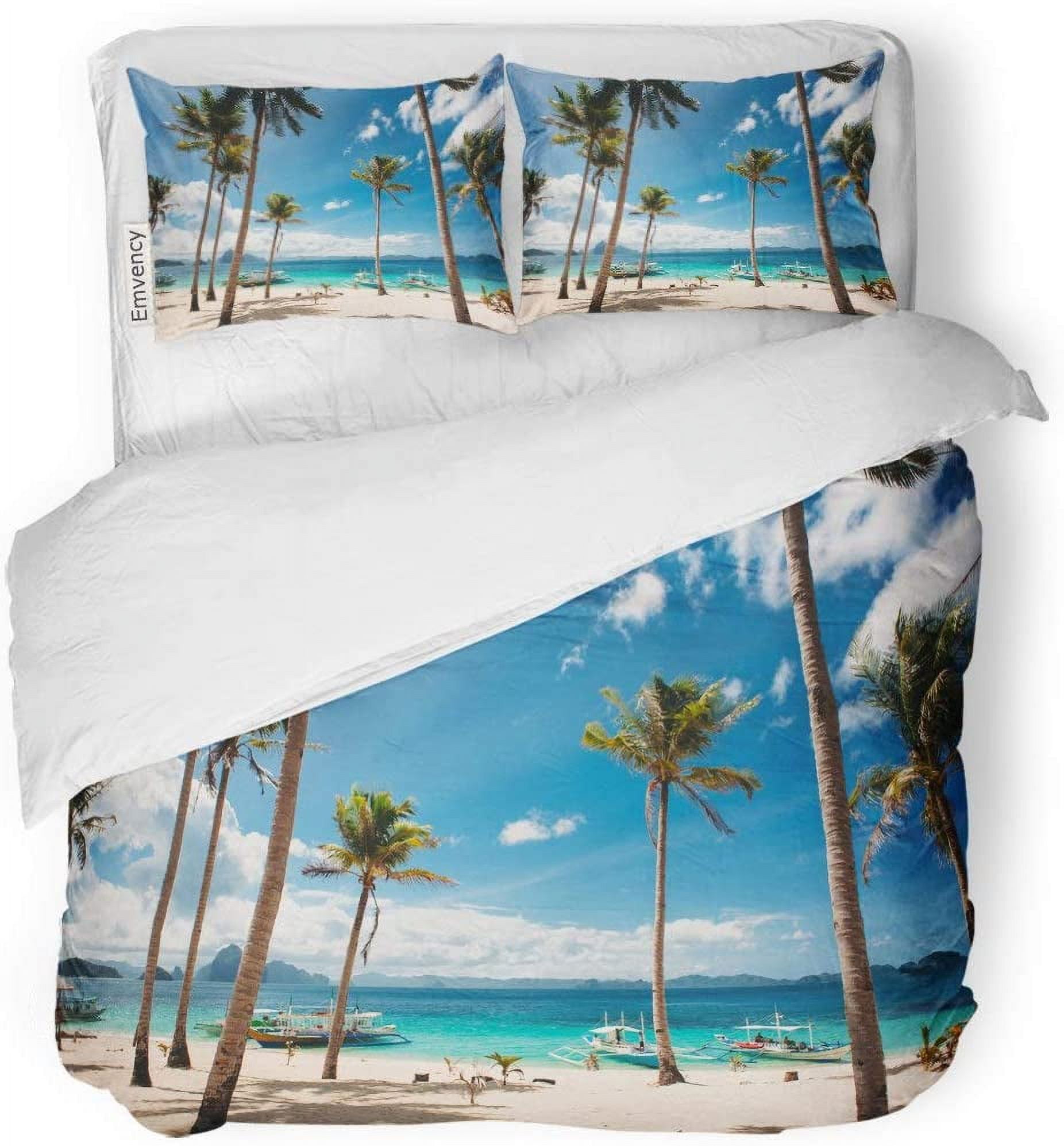 KXMDXA 3 Piece Bedding Set Tropical Beach Palm Trees Pilippine Boats ...