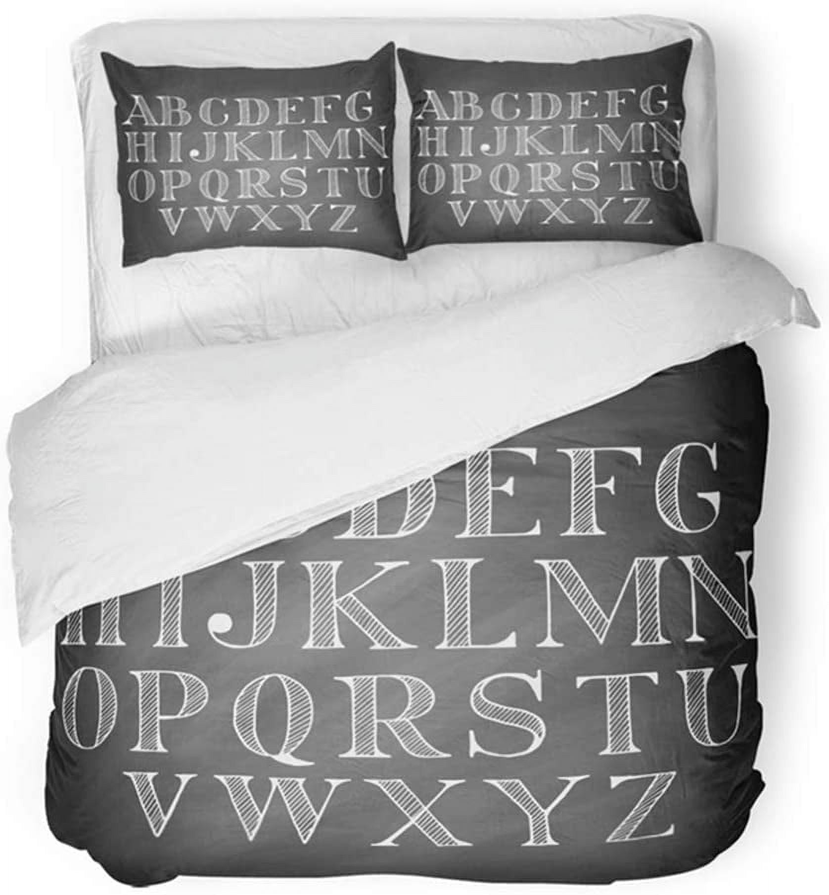 KXMDXA 3 Piece Bedding Set Typo Latin Chalk Vintage Alphabet of Black Upper Capital Letters ...