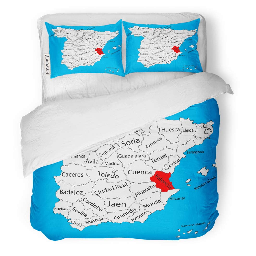 KXMDXA 3 Piece Bedding Set Valencia Map Spain Province High Detailed of Separated Regions Twin ...