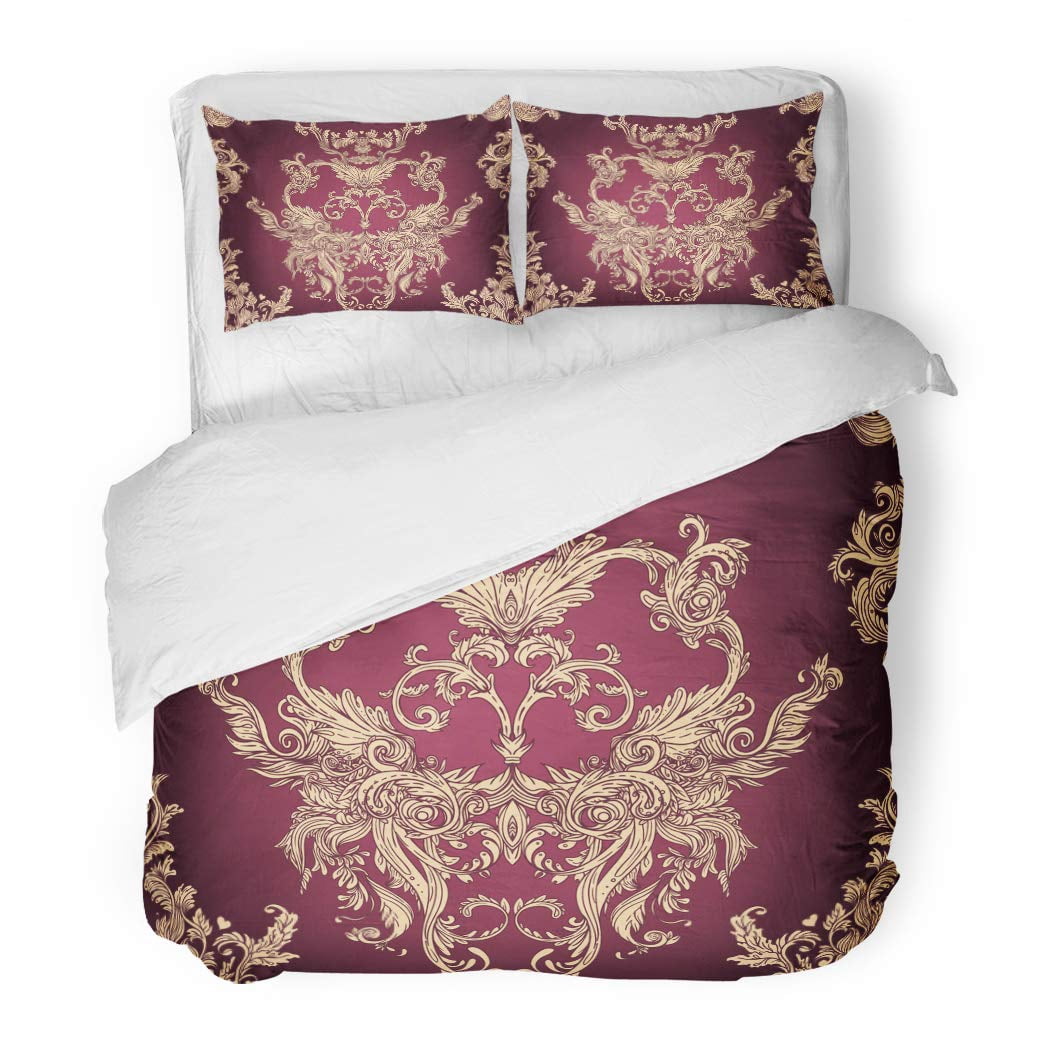 KXMDXA 3 Piece Bedding Set Victorian Vintage Deep Red Baroque Pattern ...