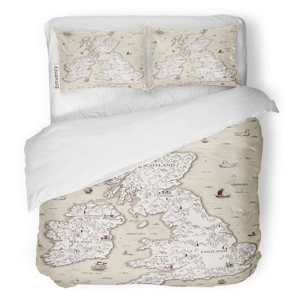 KXMDXA 3 Piece Bedding Set Vintage Old Map Great Britain Scotland ...