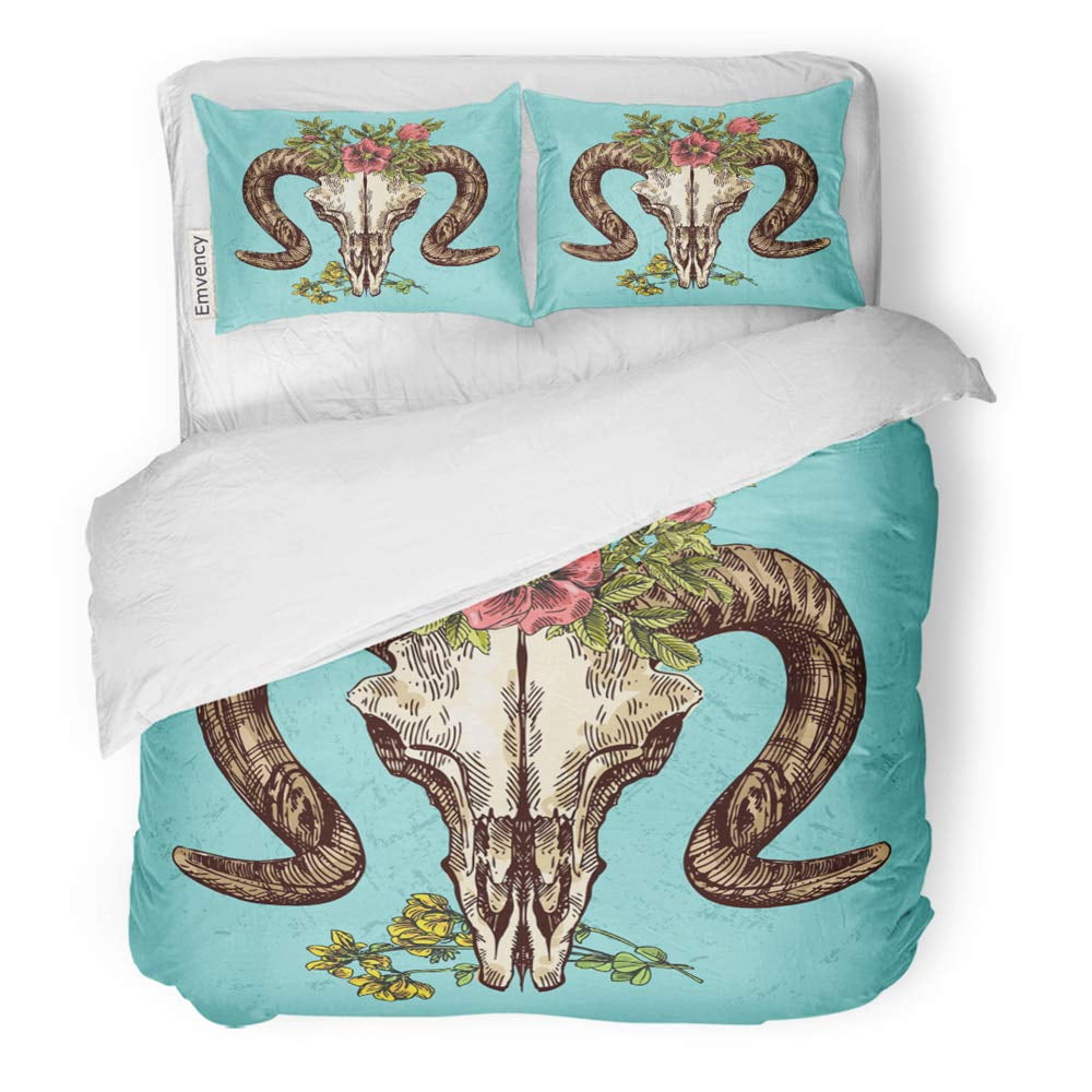 KXMDXA 3 Piece Bedding Set Watercolor Flower Sketch Skull Drawing Boho ... KXMDXA 3 Piece Bedding Set Watercolor Flower Sketch Skull Drawing Boho ...