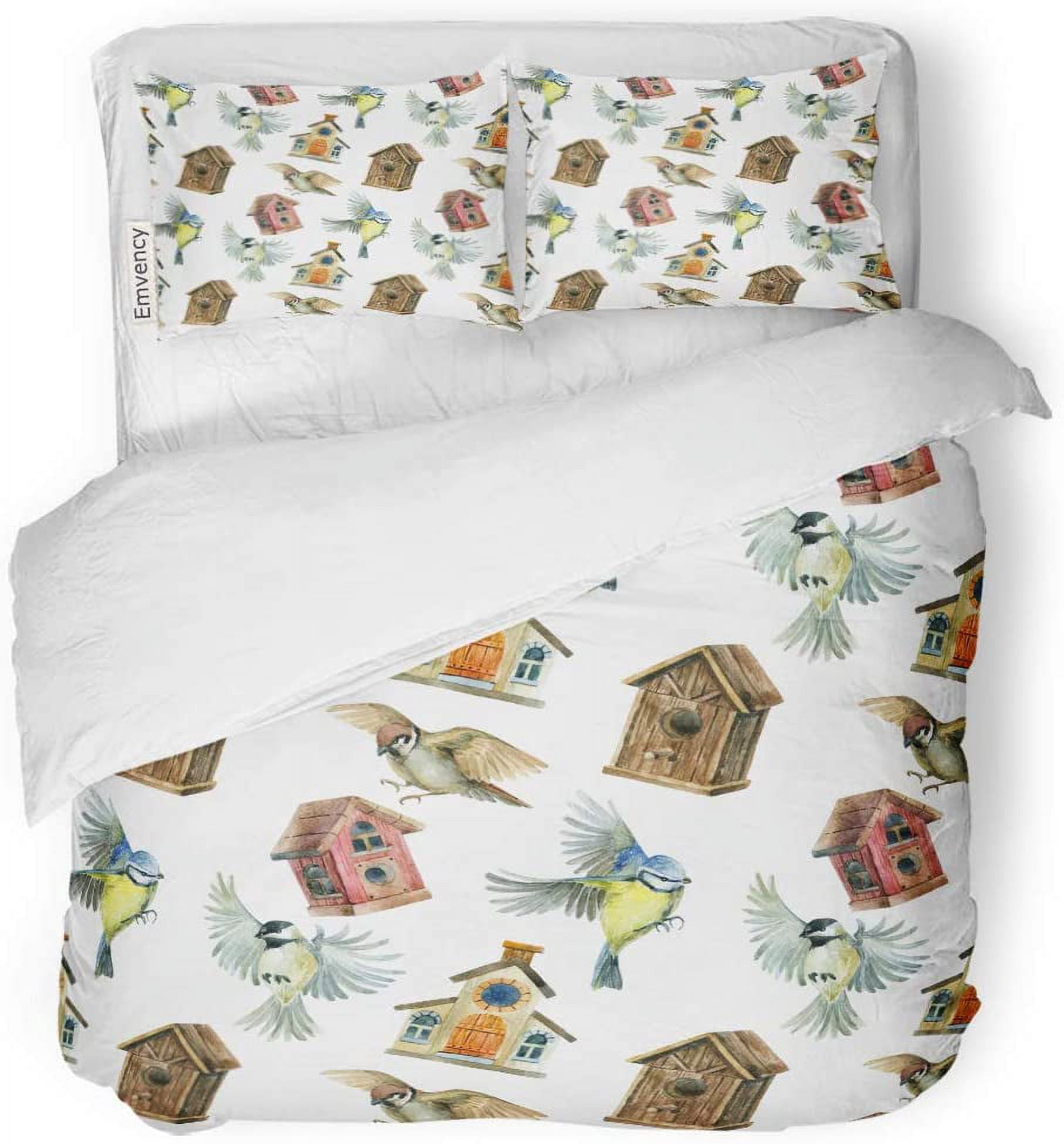 KXMDXA 3 Piece Bedding Set Watercolor Flying Birds and Birdhouses Hand ...