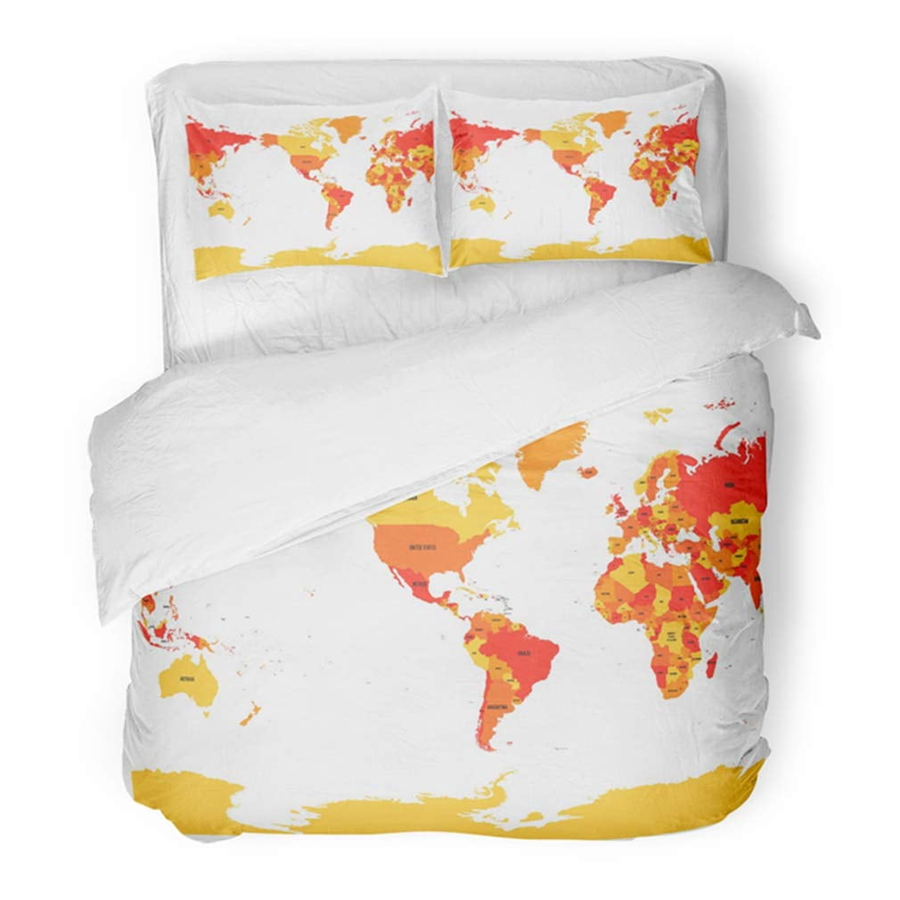 KXMDXA 3 Piece Bedding Set World Map in Four Shades of Red On White ...