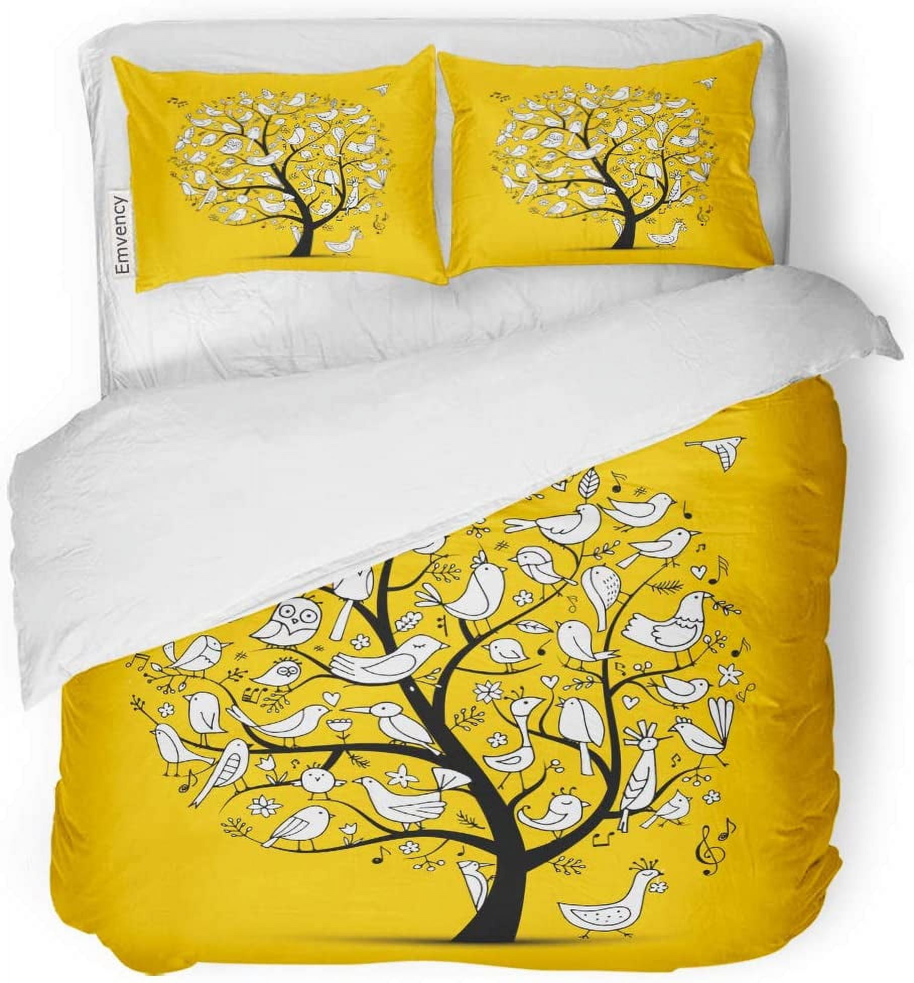 KXMDXA 3 Piece Bedding Set Yellow Music Tree Birds Sketch Canary ...
