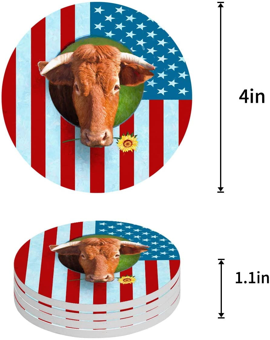 KXMDXA American Flag Farm Cattle Set of 6 Round Coaster for Drinks ...