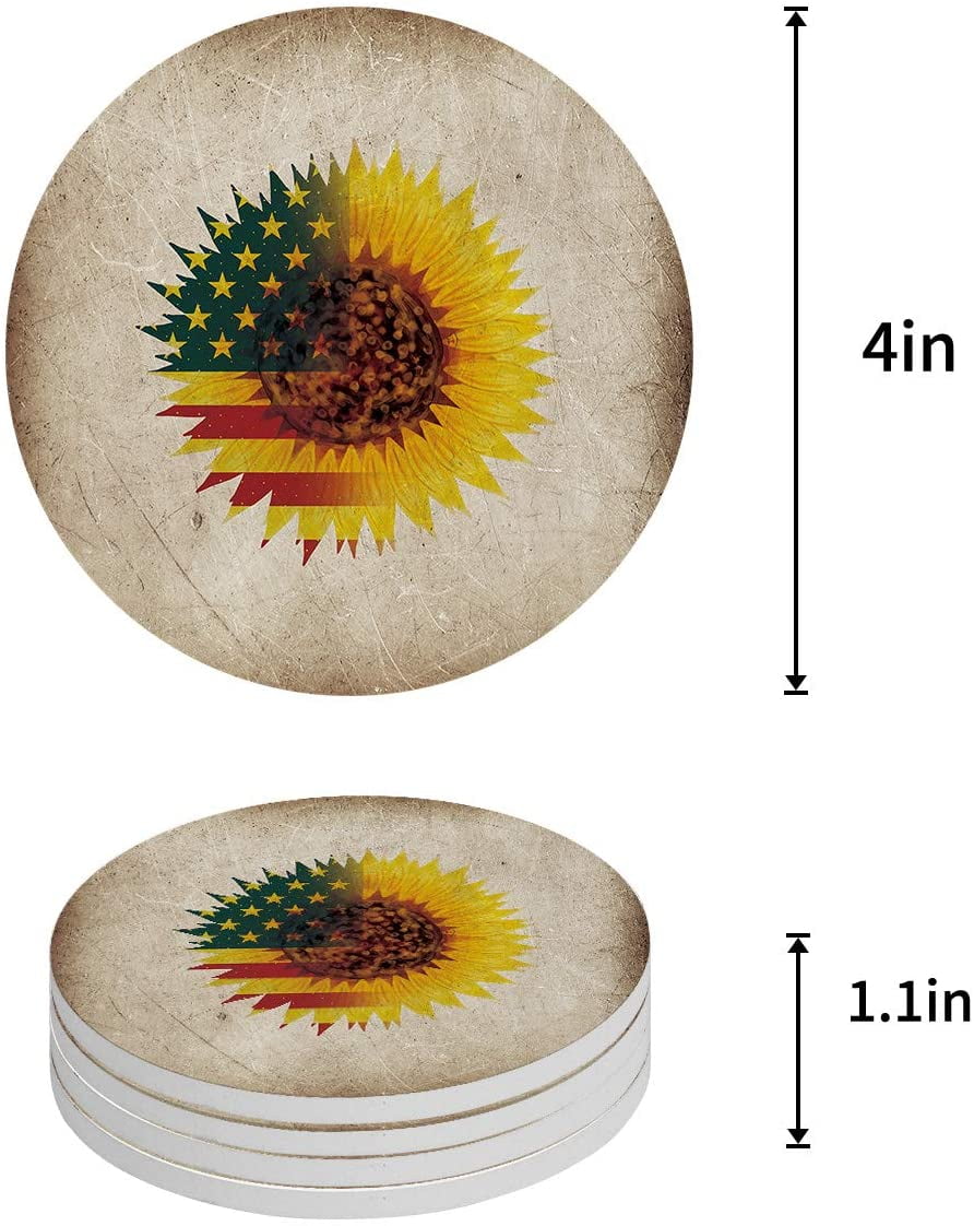 KXMDXA American Flag Sunflower Set of 8 Round Coaster for Drinks ...