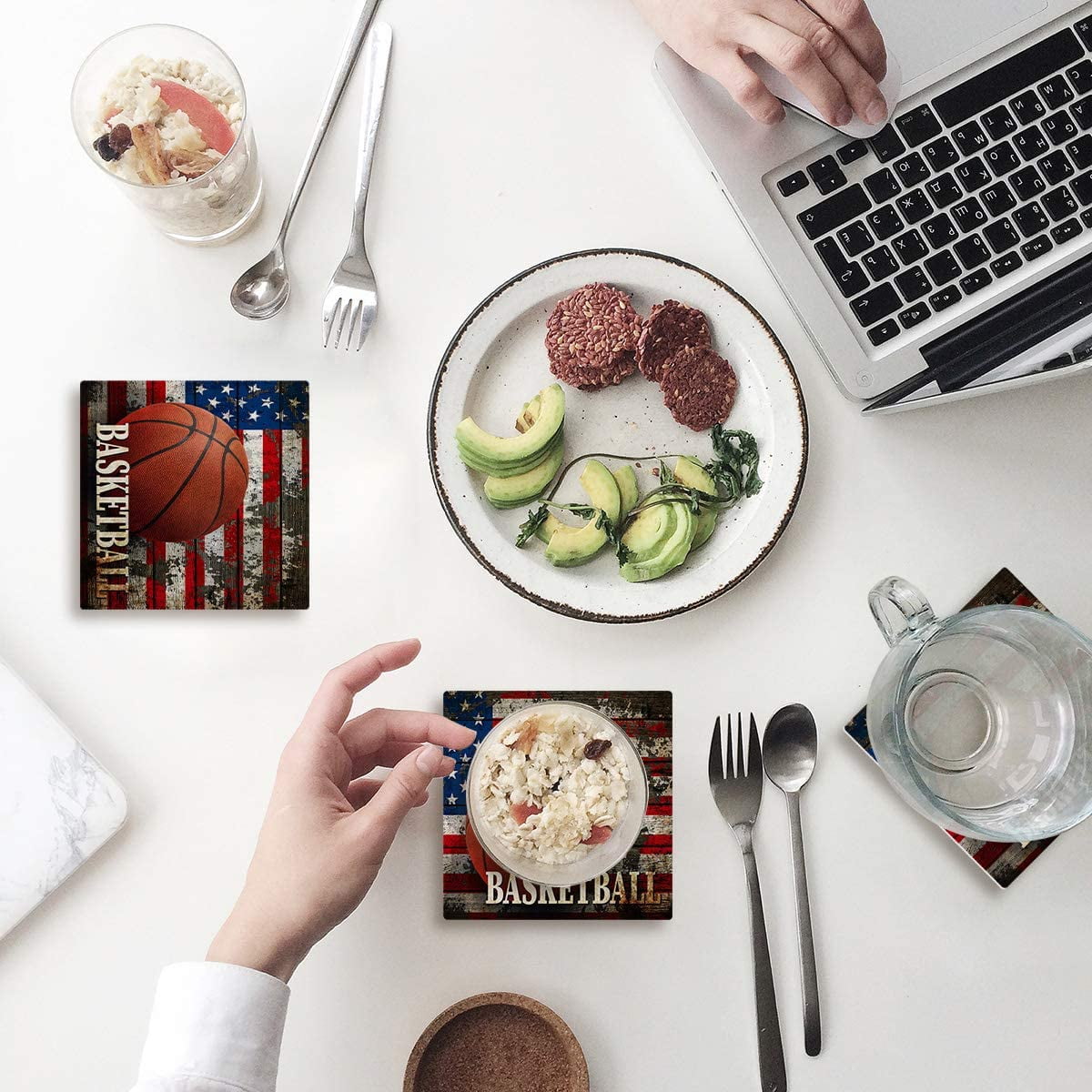 KXMDXA American Flag U.S.A Basketball Pattern Set of 6 Coaster for ...