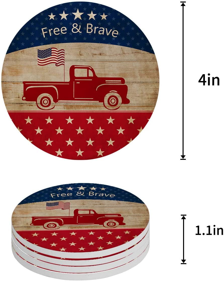 KXMDXA American Flag Vintage Truck Rustic Wooden Plank Free and Brave ...