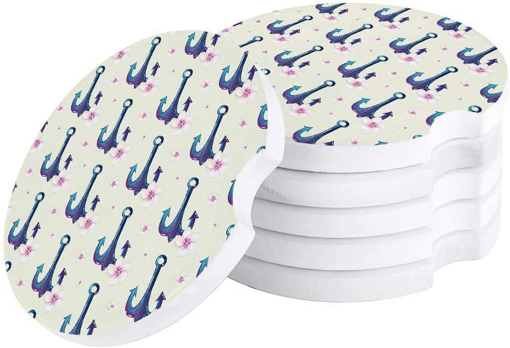 KXMDXA Anchor and Flower Pattern Set of 4 Car Coaster for Drinks ...